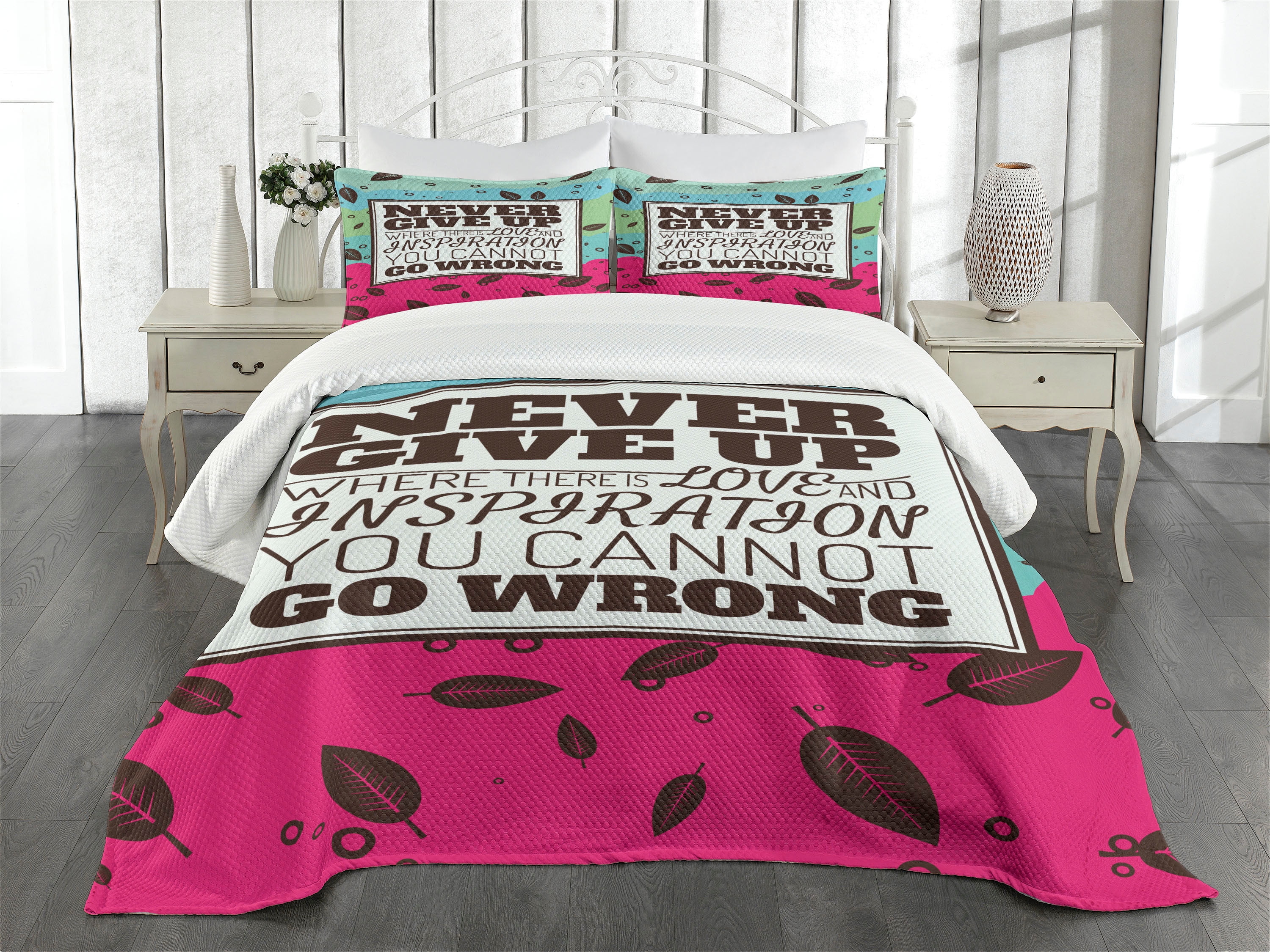 Ambesonne Saying Quilted Bedspread Set 3 Pcs, Frame Retro, Queen Size ...