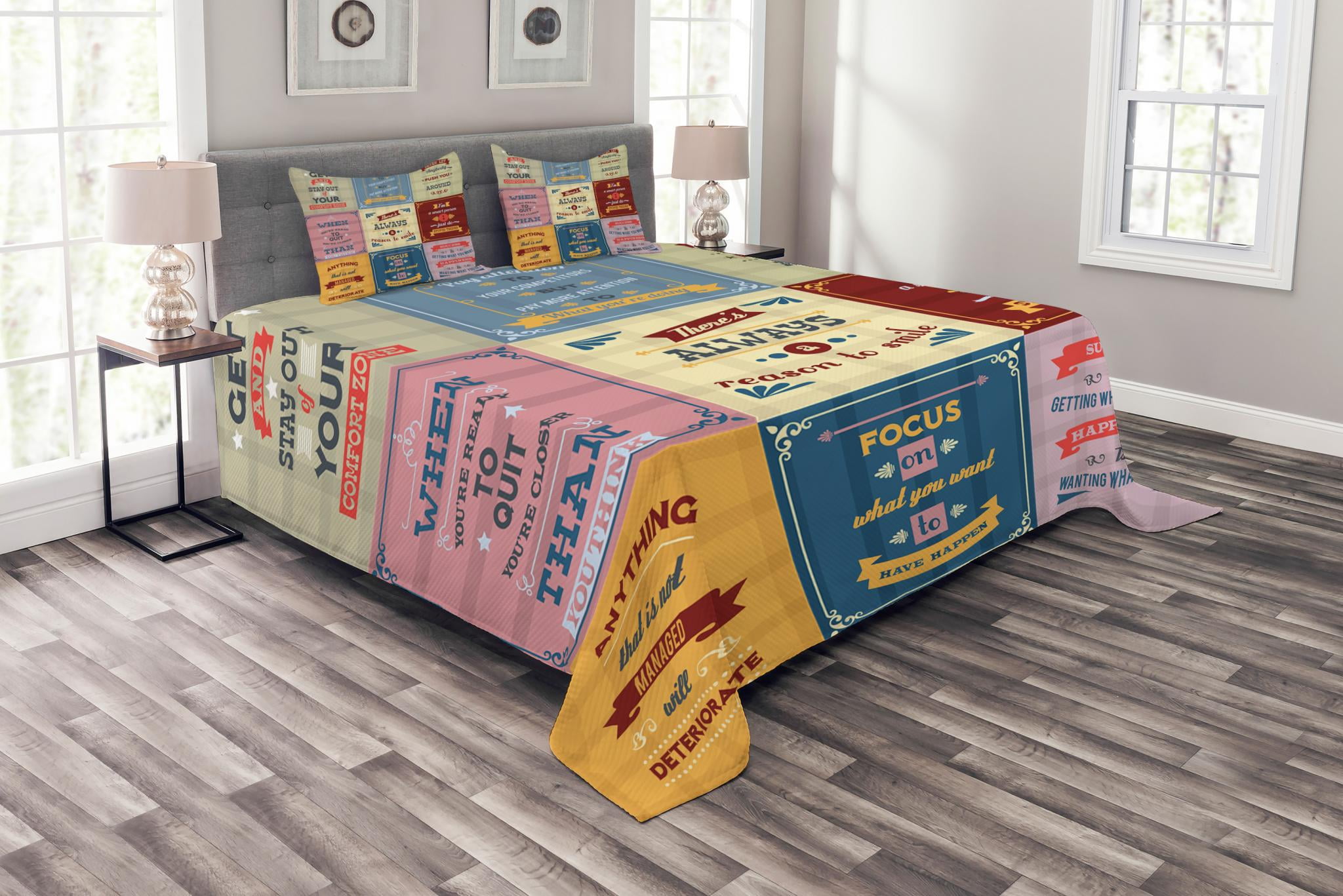 Ambesonne Saying Quilted Bedspread Set 3 Pcs, Positive Vibes Theme ...