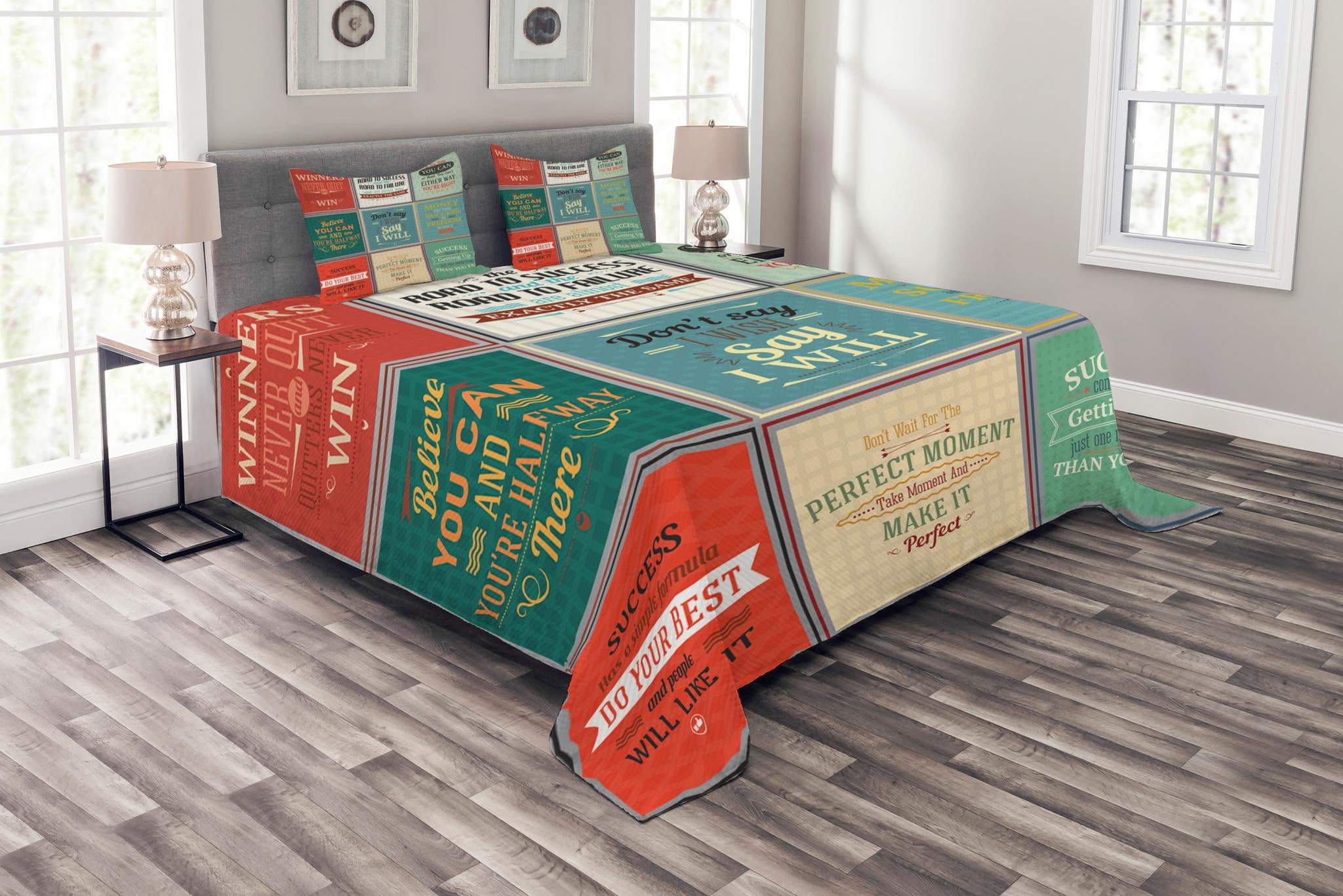 Ambesonne Saying Quilted Bedspread Set 3 Pcs, Uplifting Wise Messages ...