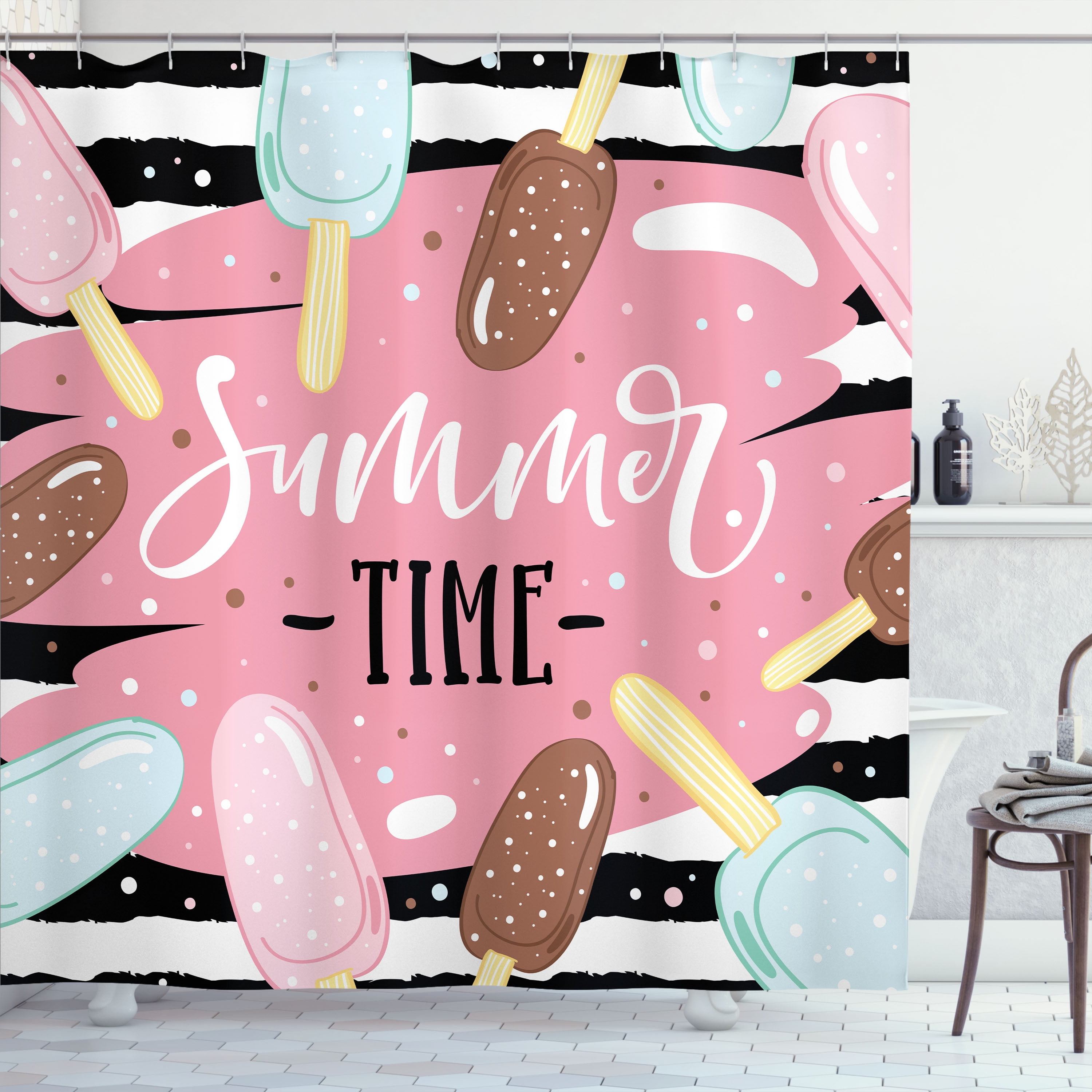 Ambesonne Saying Shower Curtain, Summer Time Ice Cream Sticks, 69"Wx84 ...