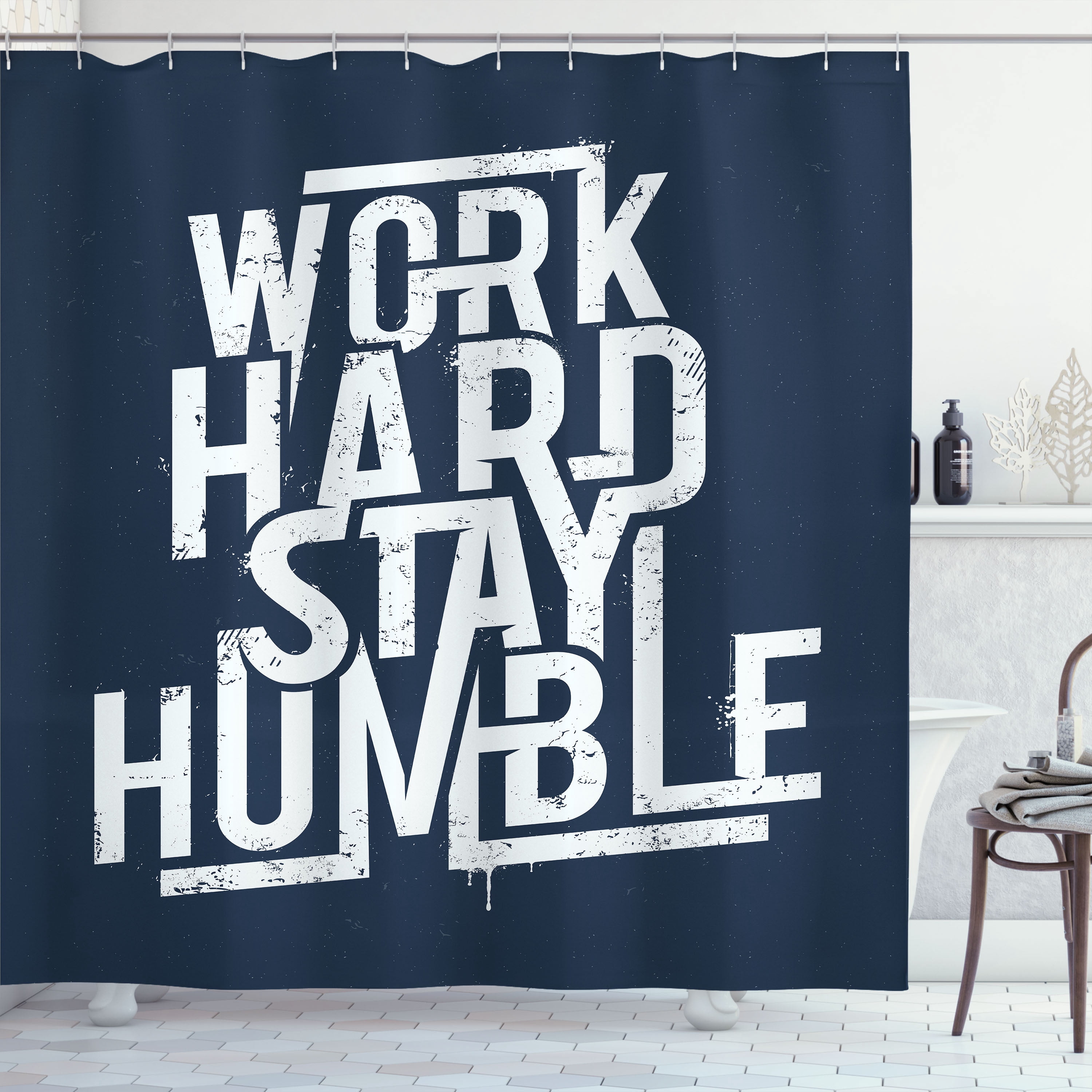 Ambesonne Saying Shower Curtain, Work Hard Stay Humble, 69"Wx75"L ...