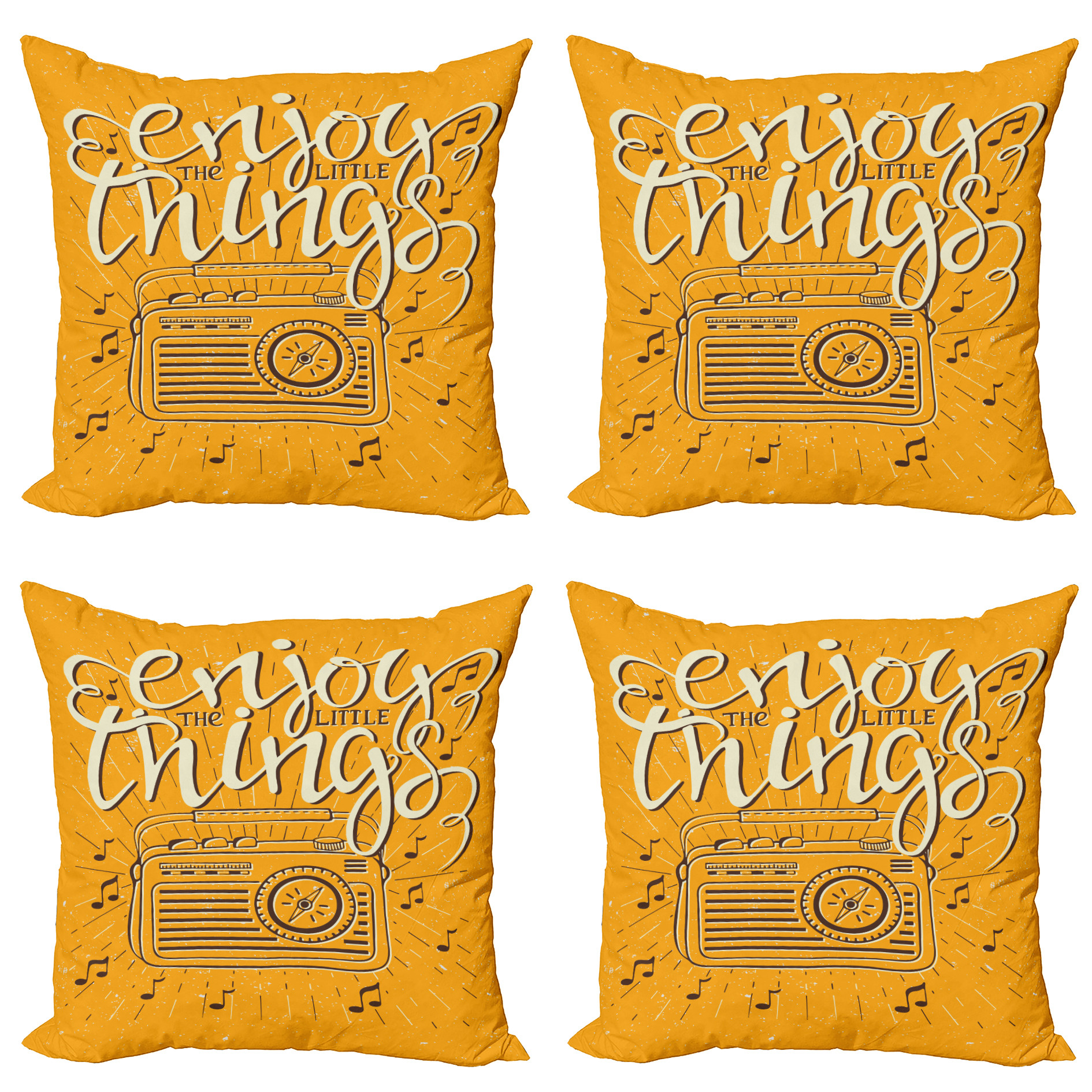 Ambesonne Saying Throw Pillow Cover 4 Pack, Retro Radio Playing Music ...