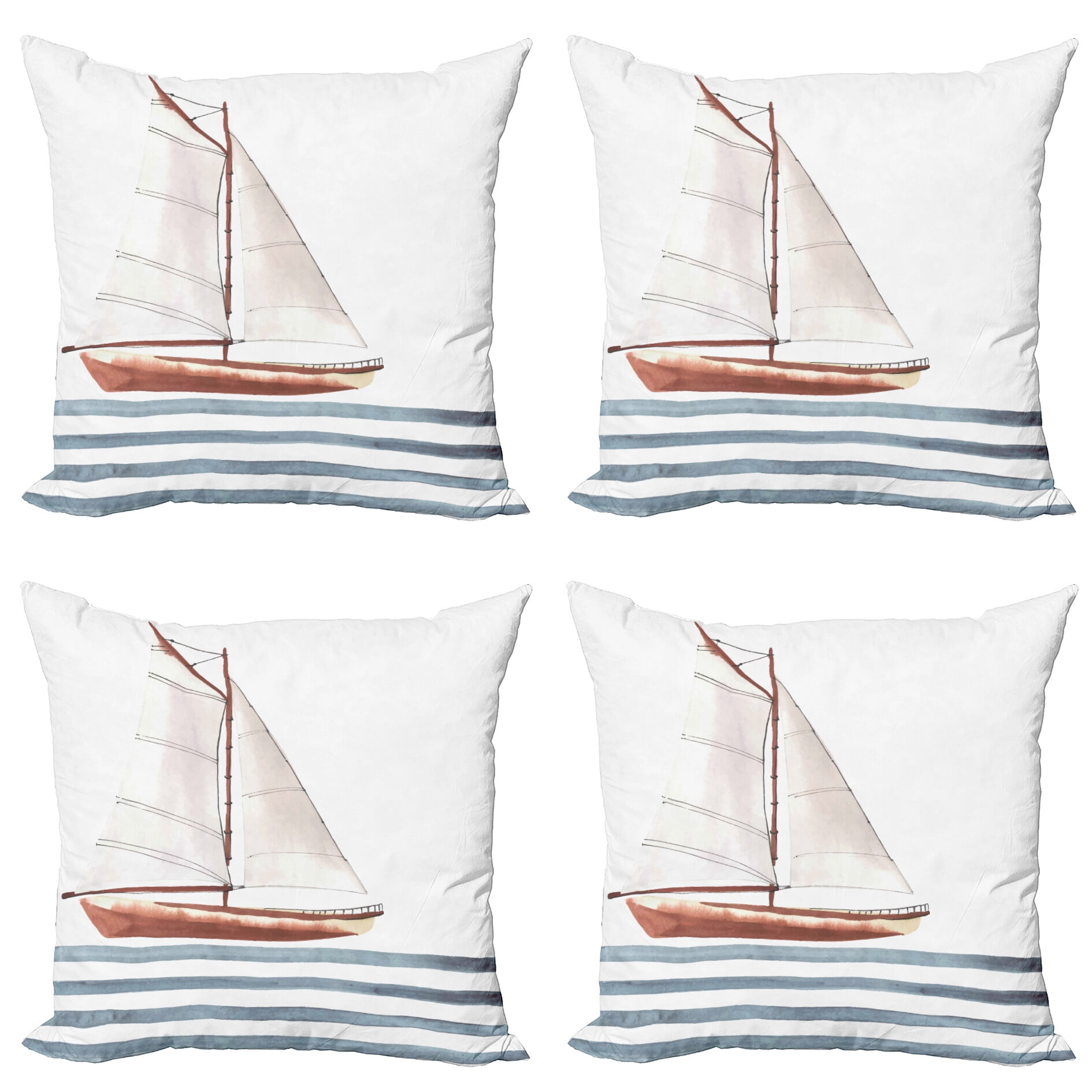 Ambesonne Saying Throw Pillow Cover 4 Pack, Sailing Theme Boat Waves ...
