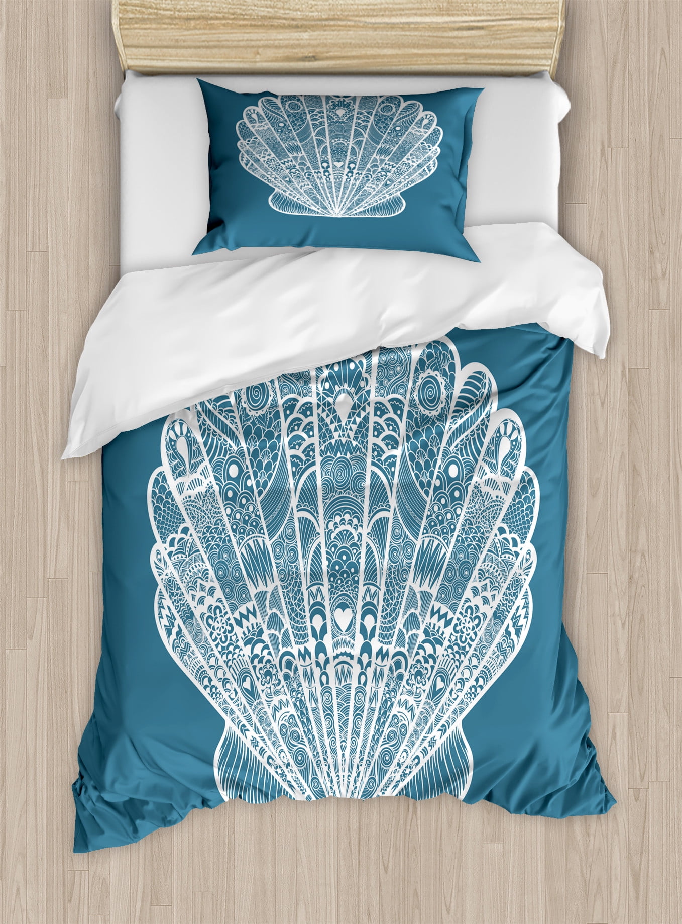 Ambesonne Scallop Duvet Cover Sets, Zentangle Look Sea Shell, 2-Twin ...