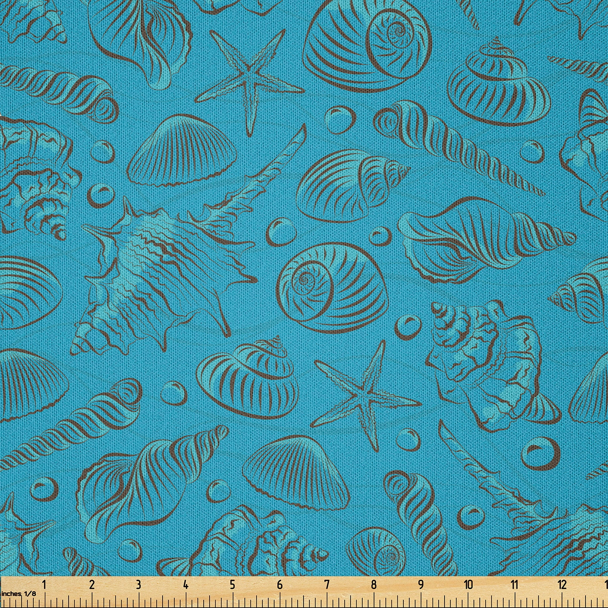 Ambesonne Scallop Fabric by the Yard Microfiber, Cool Tones Underwater ...