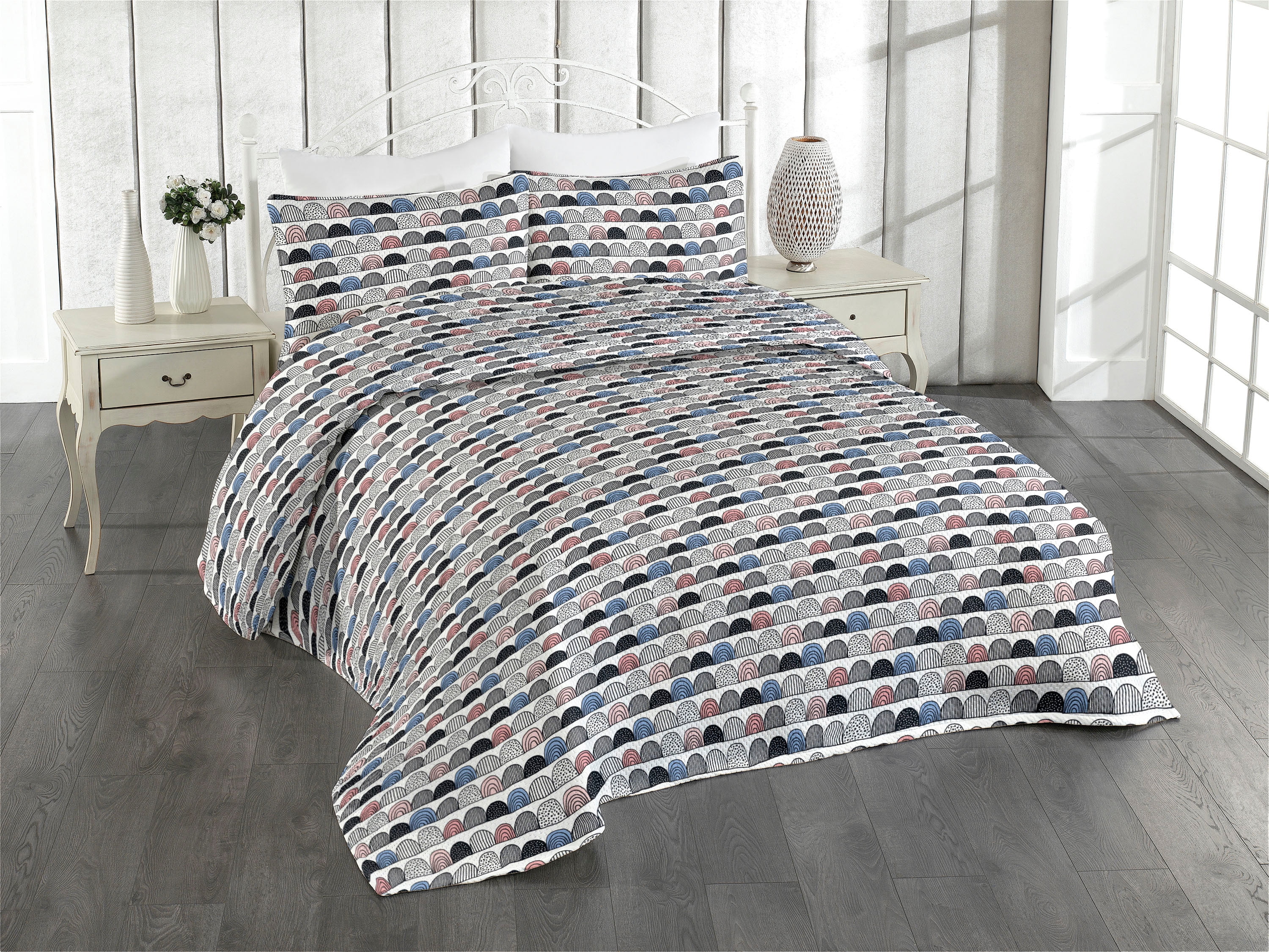 Ambesonne Scandinavian Quilted Bedspread Set 3 Pcs, Nordic Sketches ...