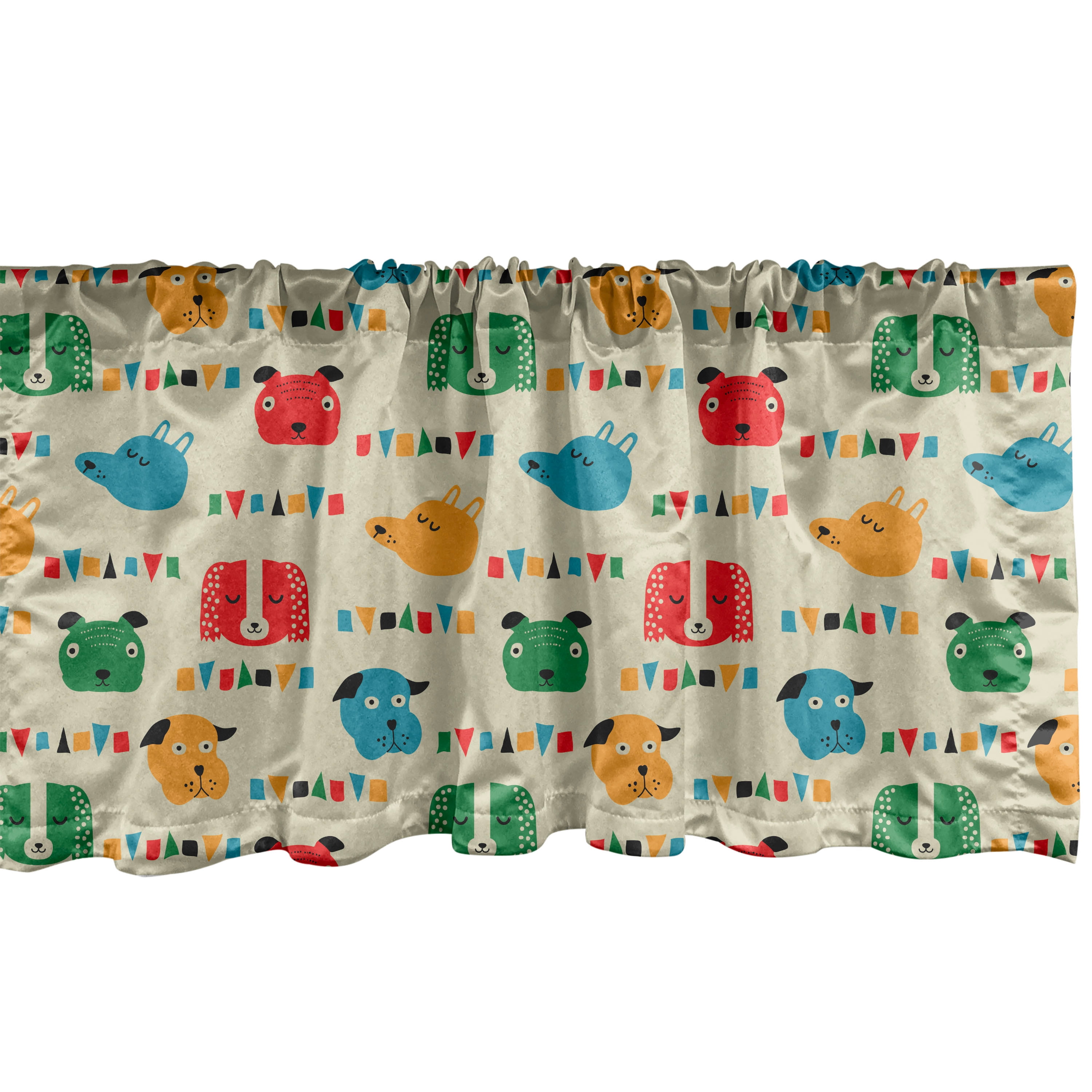 Ambesonne Scandinavian Window Valance, Dog Portraits with Geometric ...