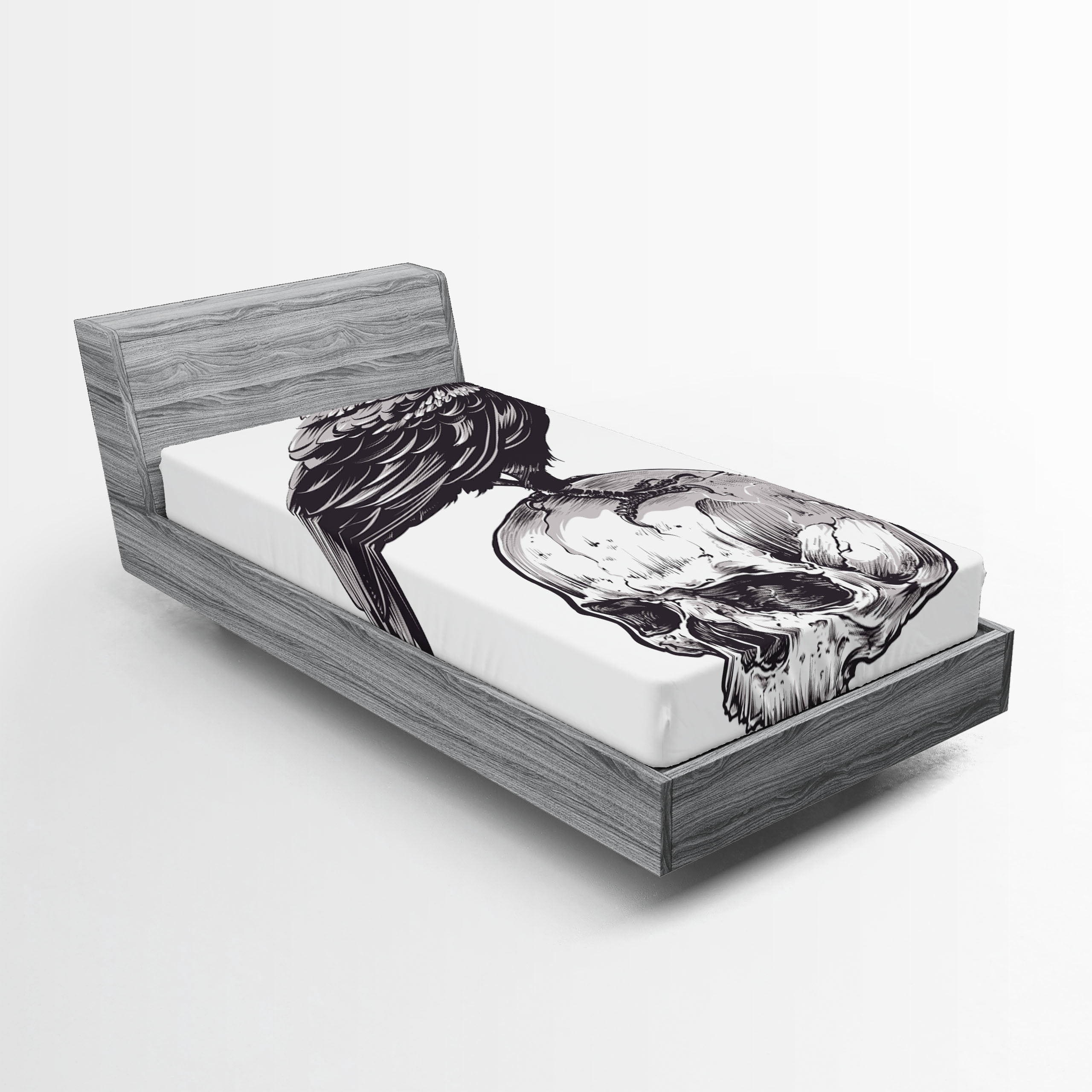 Ambesonne Scary Fitted Sheet, Sketchy Old Skull Image, Twin Size ...