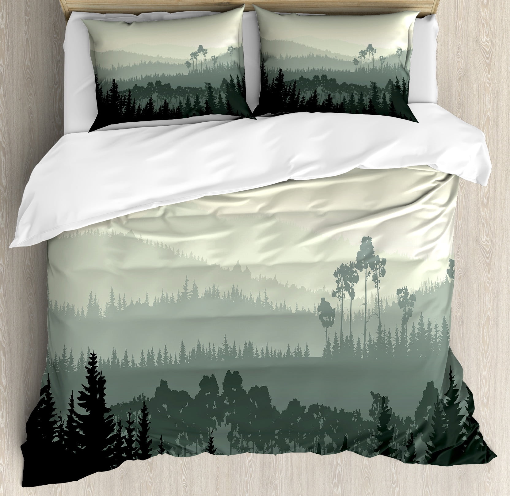 Ambesonne Scenery Duvet Cover Set, Valley Mystic Forest, King, Eggshell ...