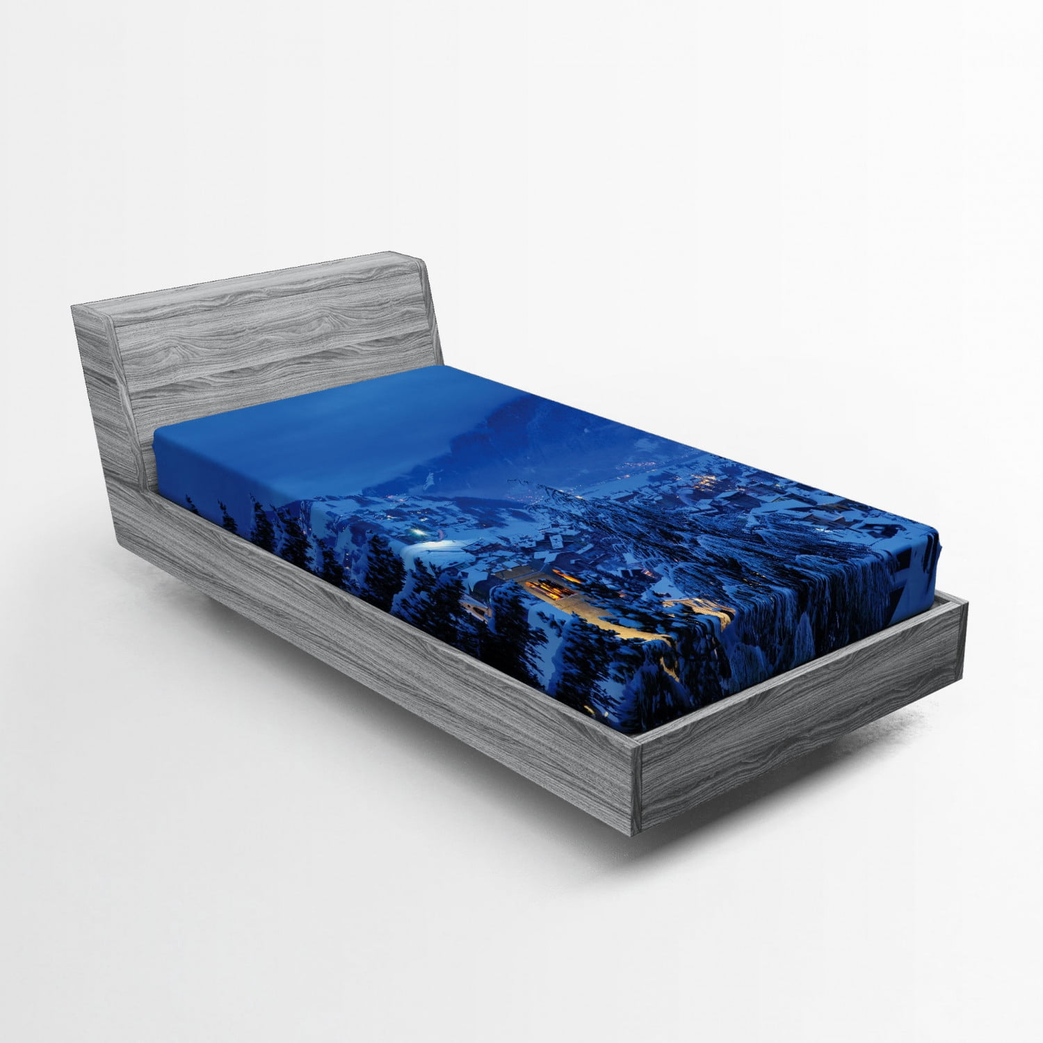Ambesonne Scenery Fitted Sheet, Winter Forest Trees, Twin Size, Blue ...