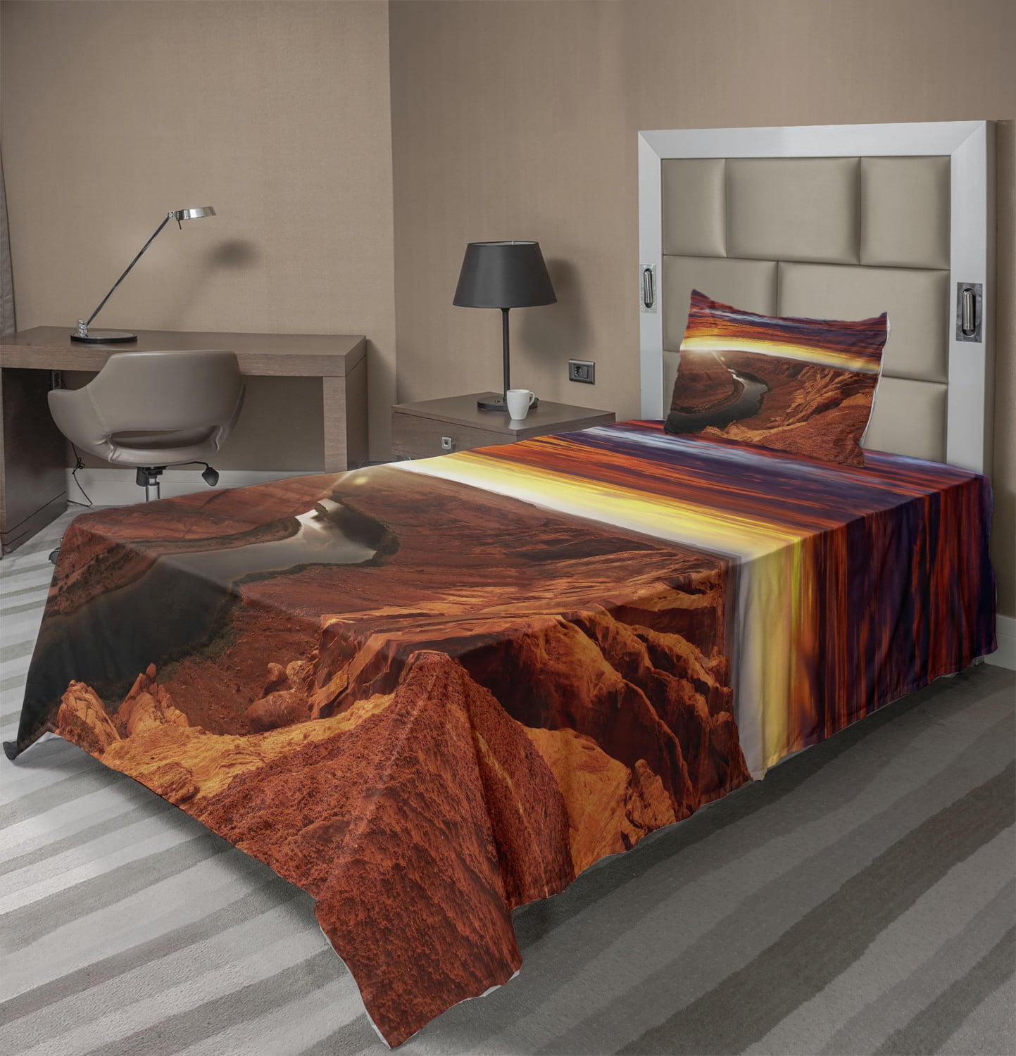 Ambesonne Scenery Fitted & Top Sheet Set with Sham, Cliff, Orange ...