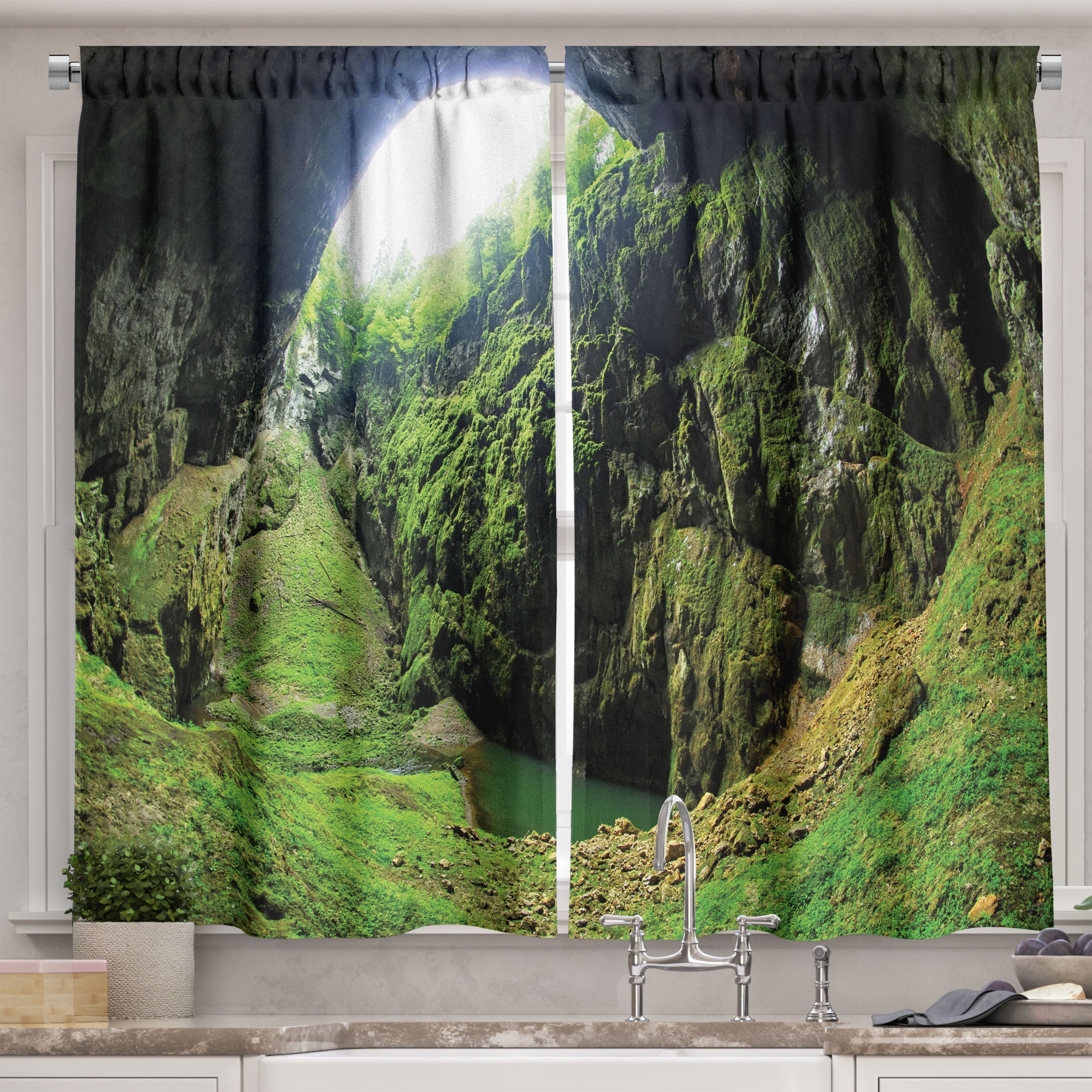 Ambesonne Scenery Kitchen Curtains, Punkevni Cave in Czech, 55"x45 ...
