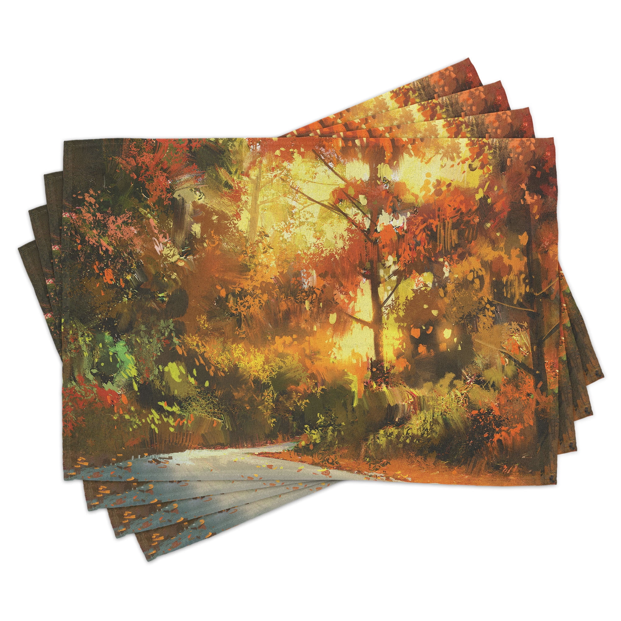 Ambesonne Scenery Place Mats Set of 4, Autmn Leaf Tree Forest, Standard ...