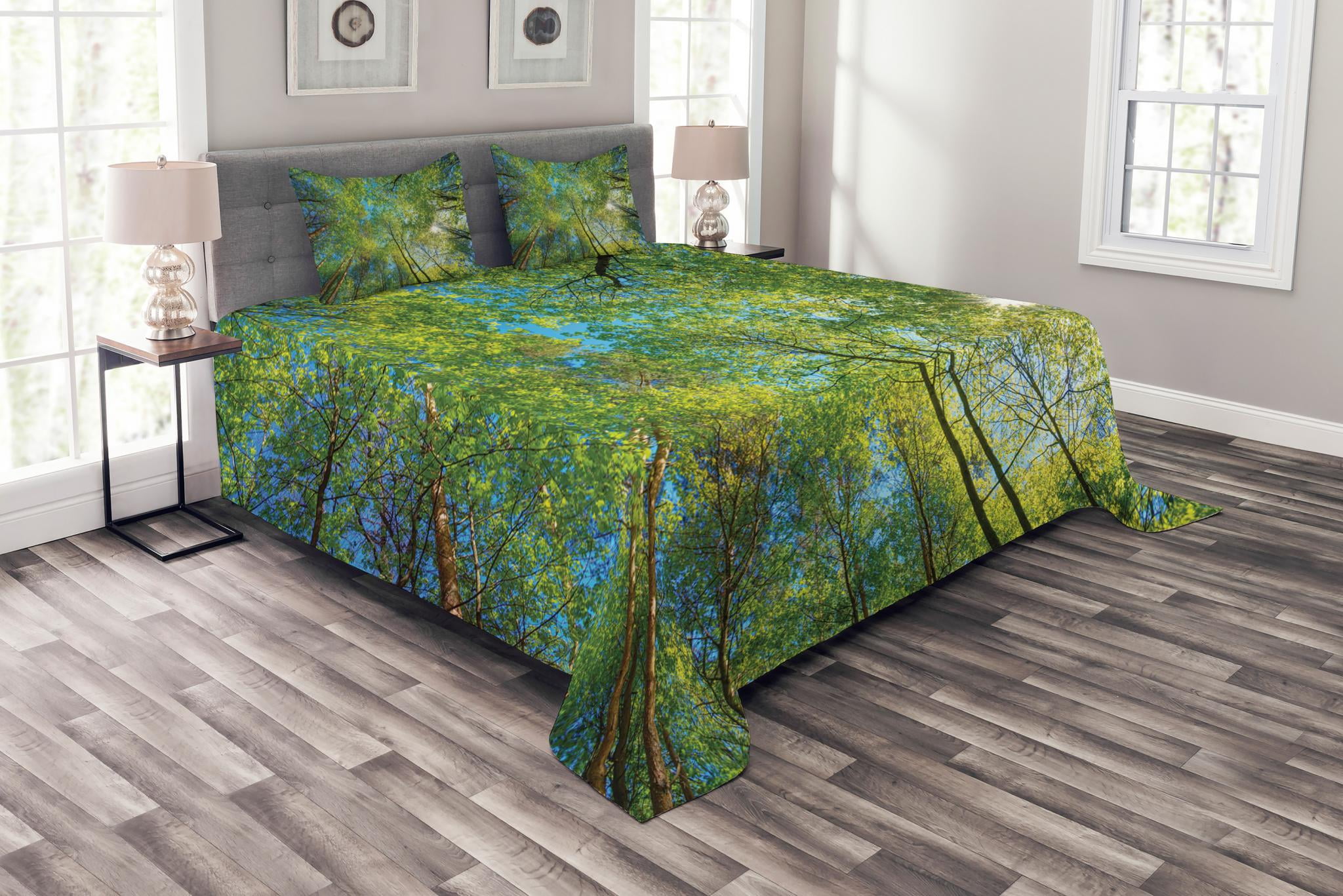 Ambesonne Scenery Quilted Bedspread Set 3 Pcs, Willow Flora in Nature ...