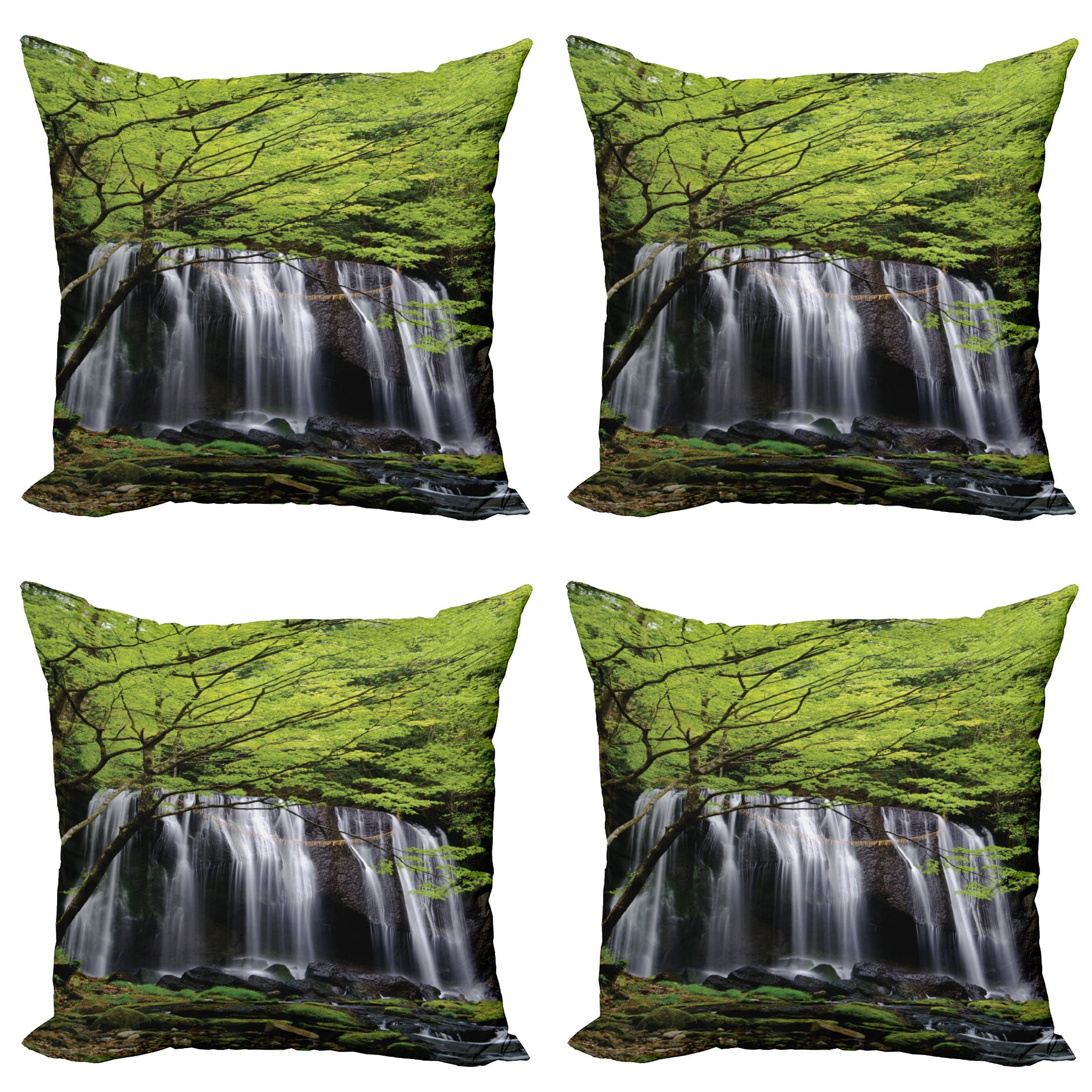 Ambesonne Scenery Throw Pillow Cover 4 Pack, Rock Tree in Waterfall, 24 ...