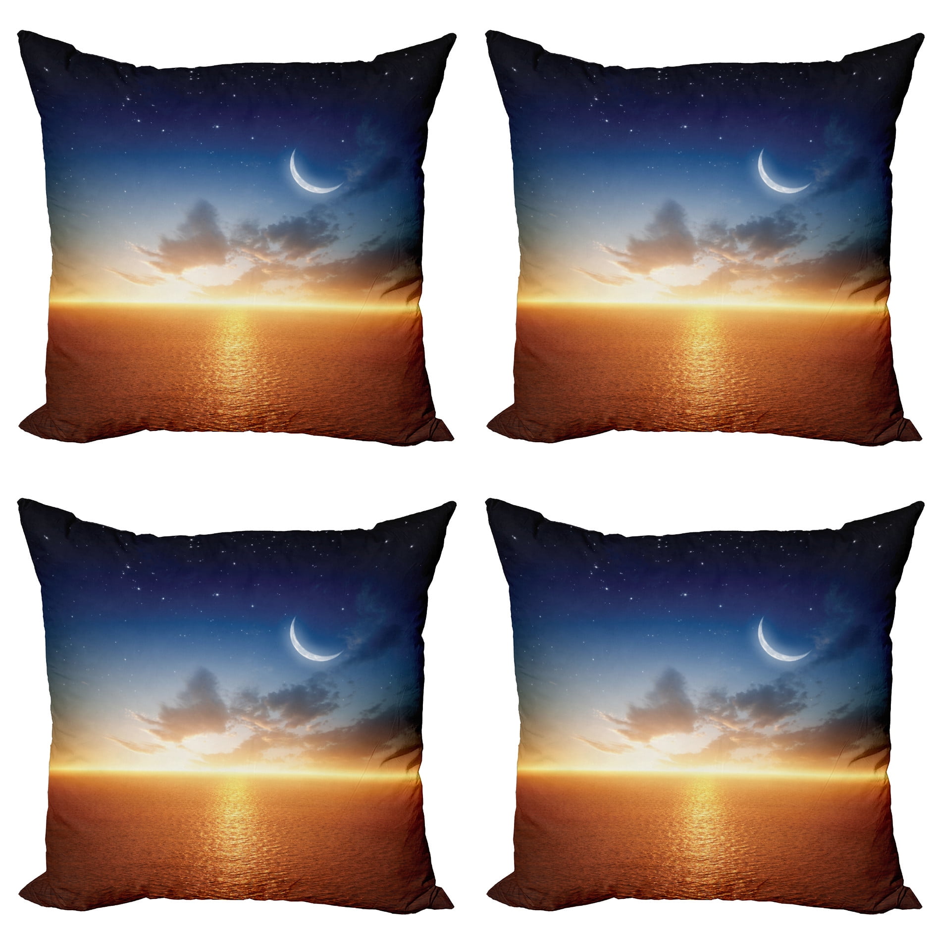 Ambesonne Scenery Throw Pillow Cover 4 Pack, Sunset Sky Moon Stars, 16 ...