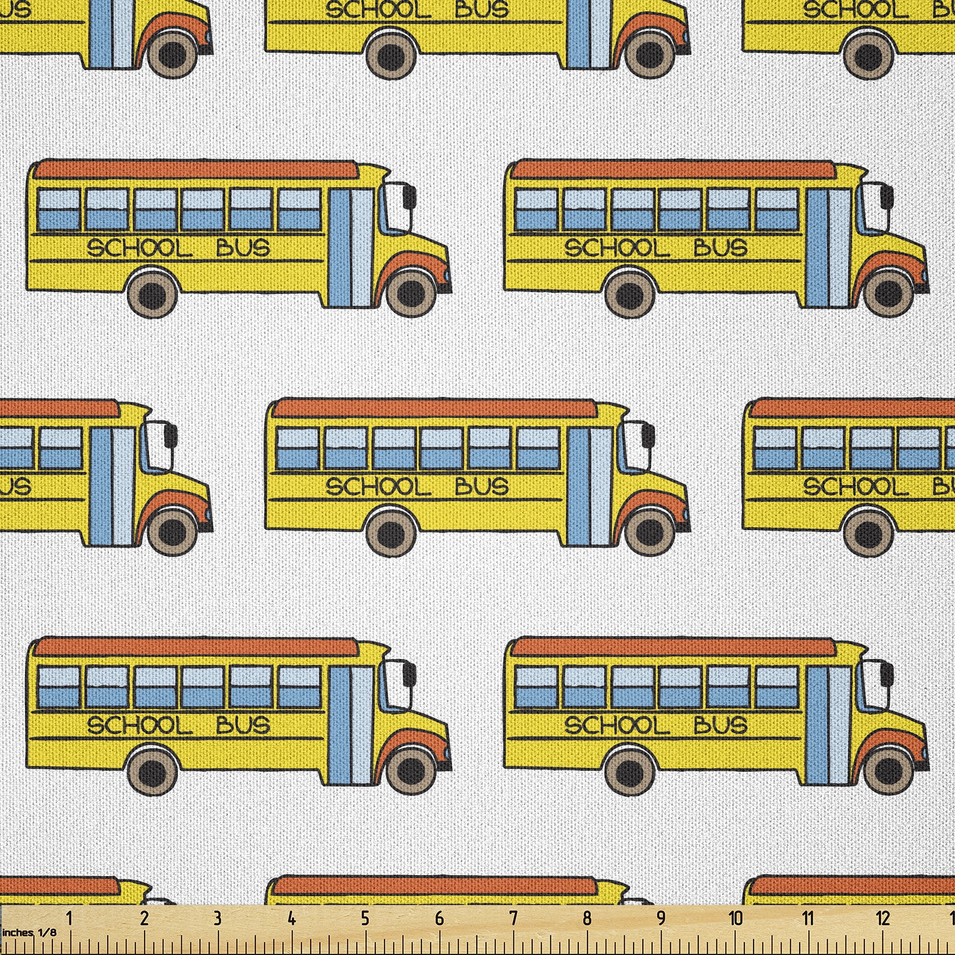Ambesonne School Bus Fabric by the Yard Microfiber, Going to Classroom ...