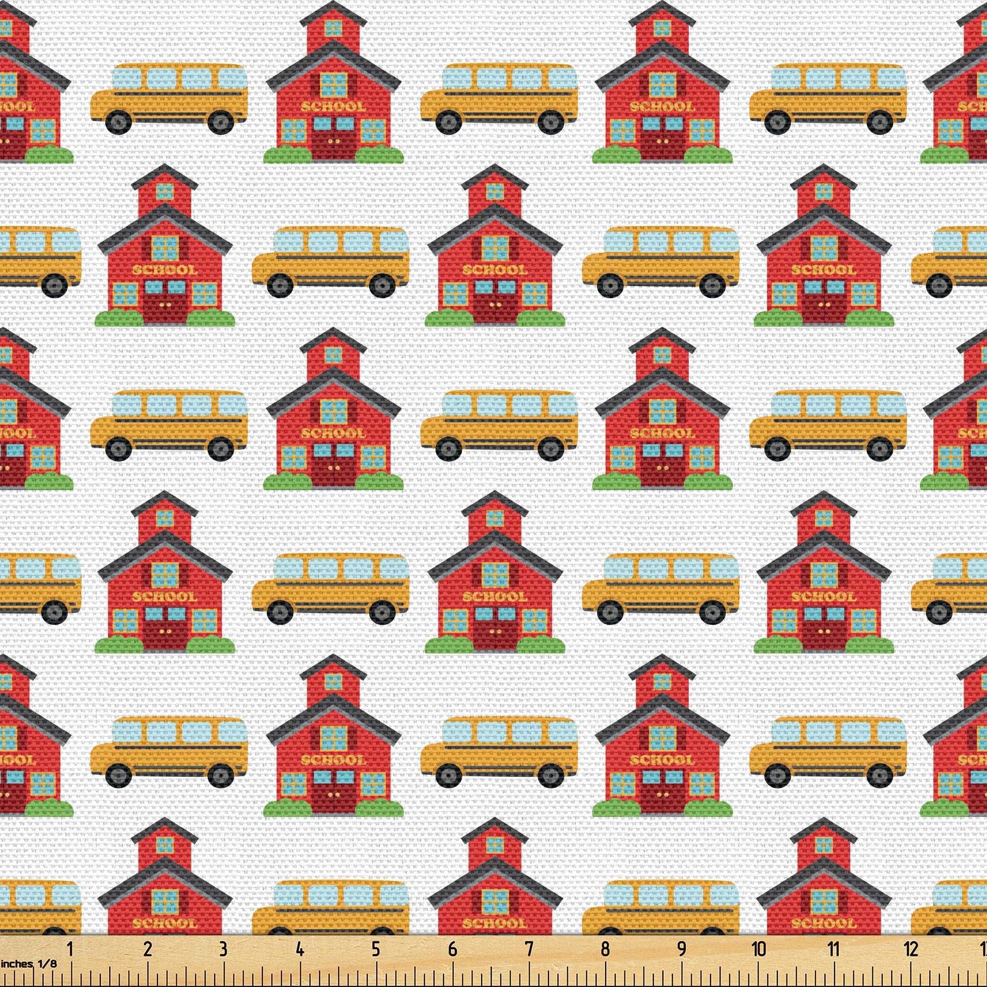 Ambesonne School Bus Fabric by the Yard Upholstery, Back to Hall Pupil ...
