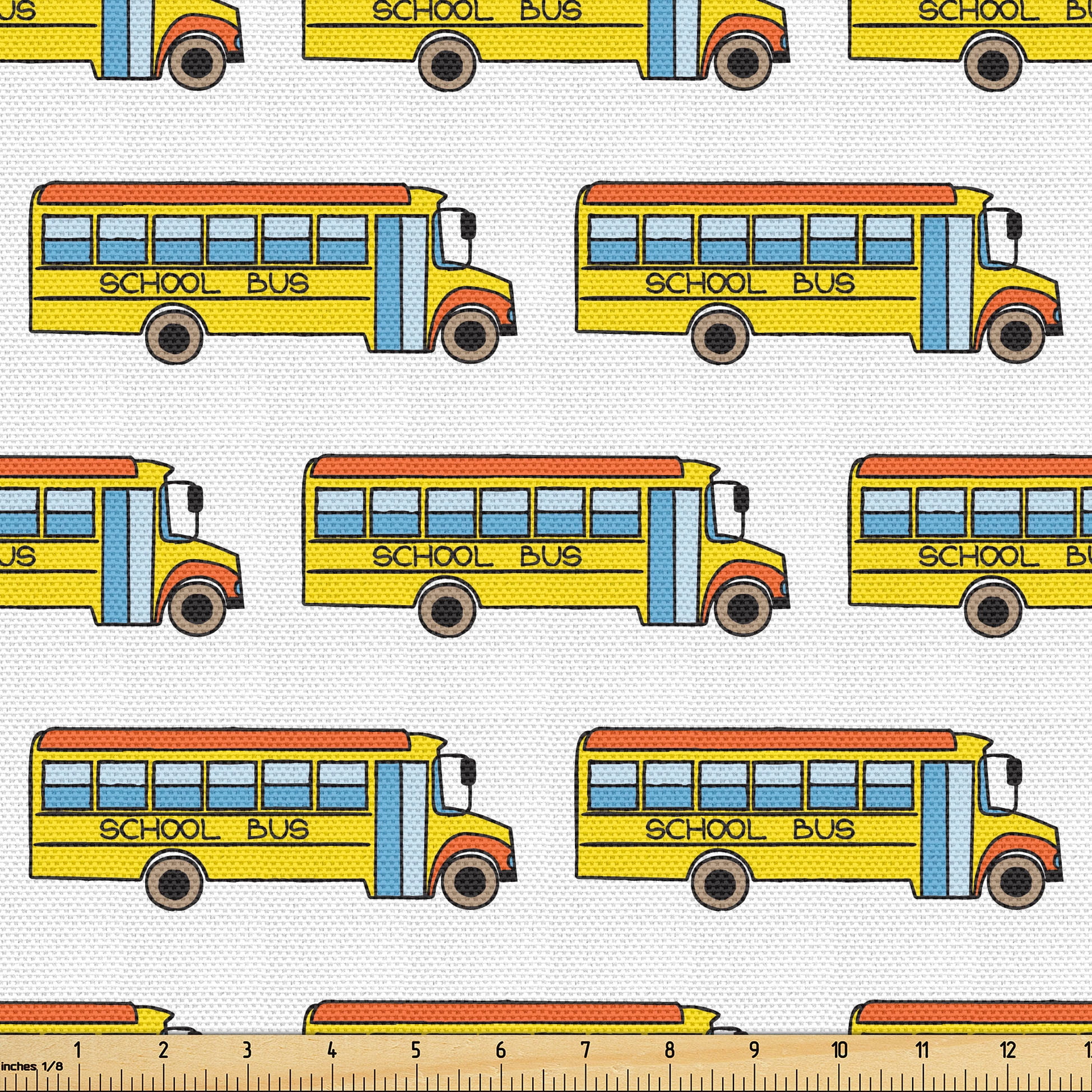 Ambesonne School Bus Fabric by the Yard Upholstery, Going to Classroom ...