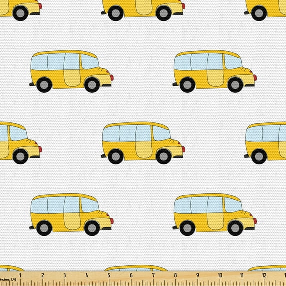 Ambesonne School Bus Fabric by the Yard Upholstery, Retro Transport ...