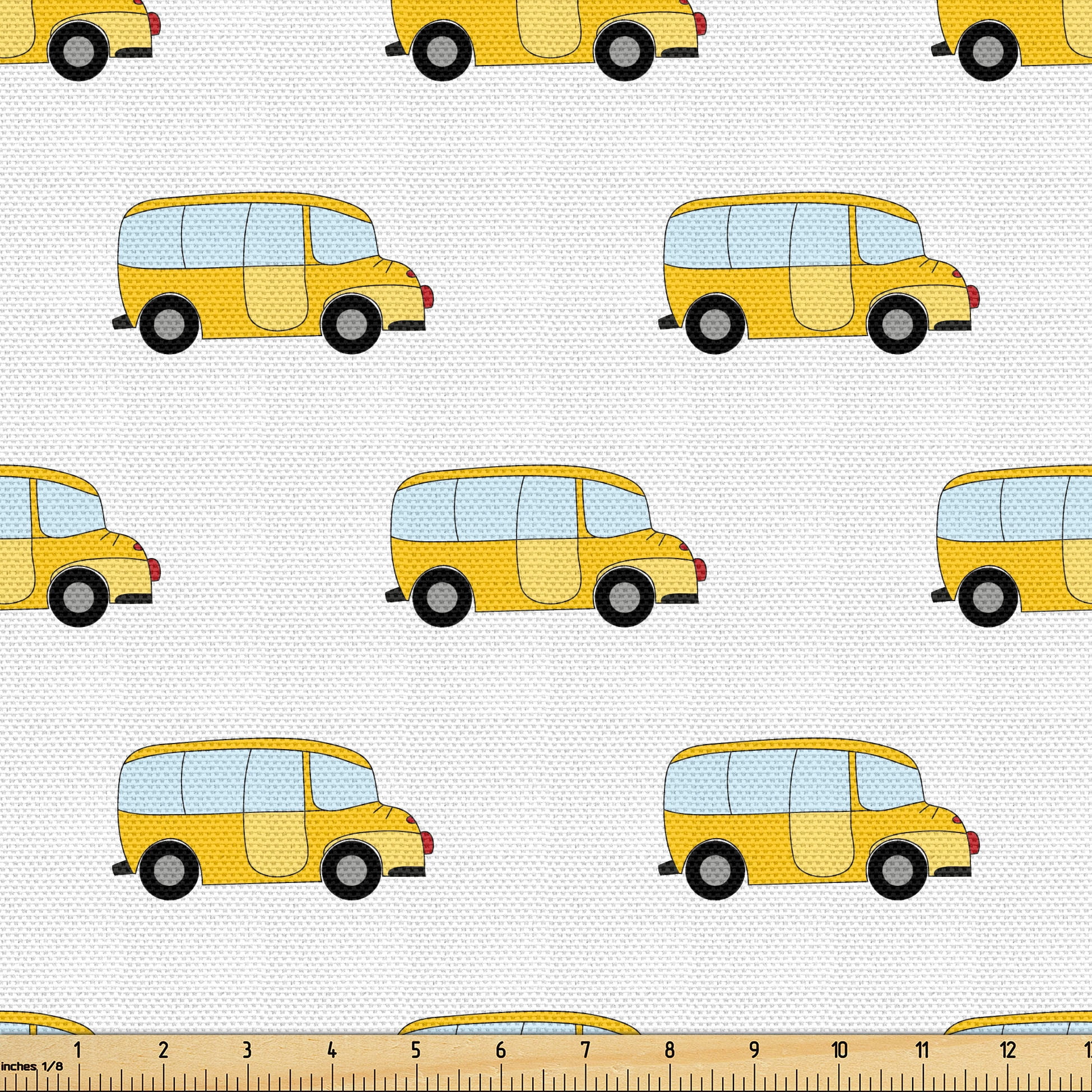 Ambesonne School Bus Fabric by the Yard Upholstery, Retro Transport ...