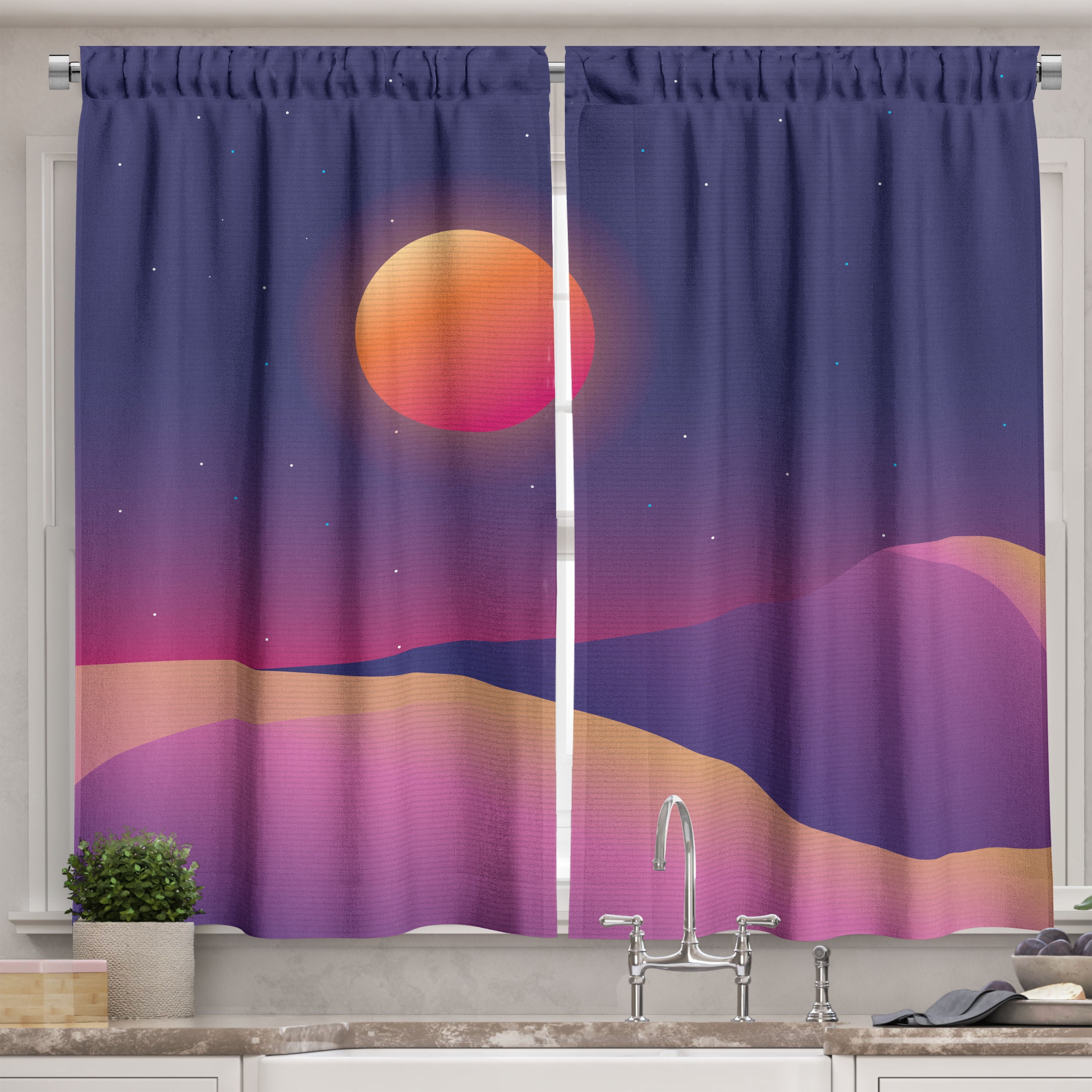 Ambesonne Sci-fi Kitchen Curtains, Vaporwave Galaxy Landscape, 55"x45 ...