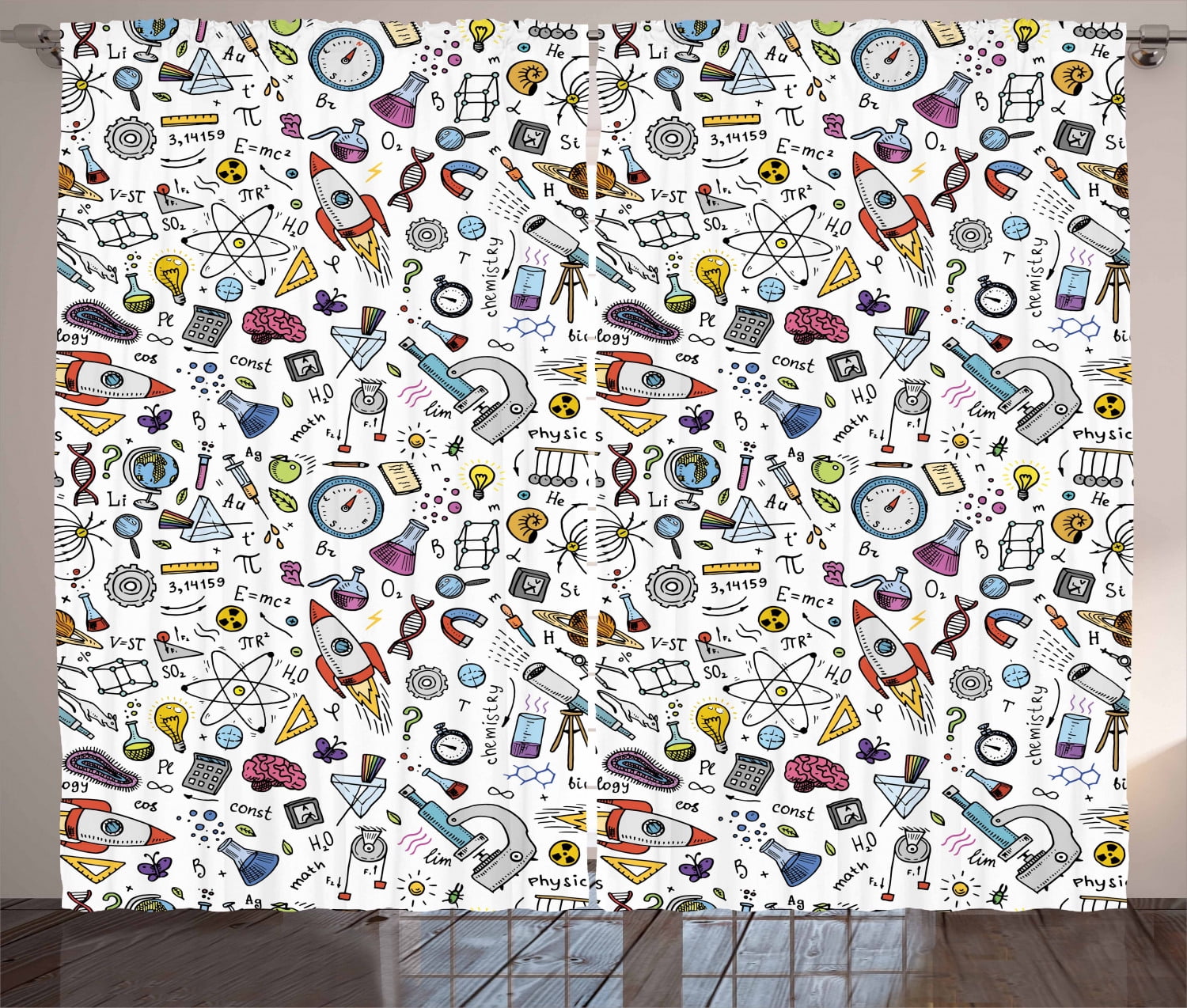 Ambesonne Science Curtains 2 Panel Set, Science Laboratory, 108" x 84 ...