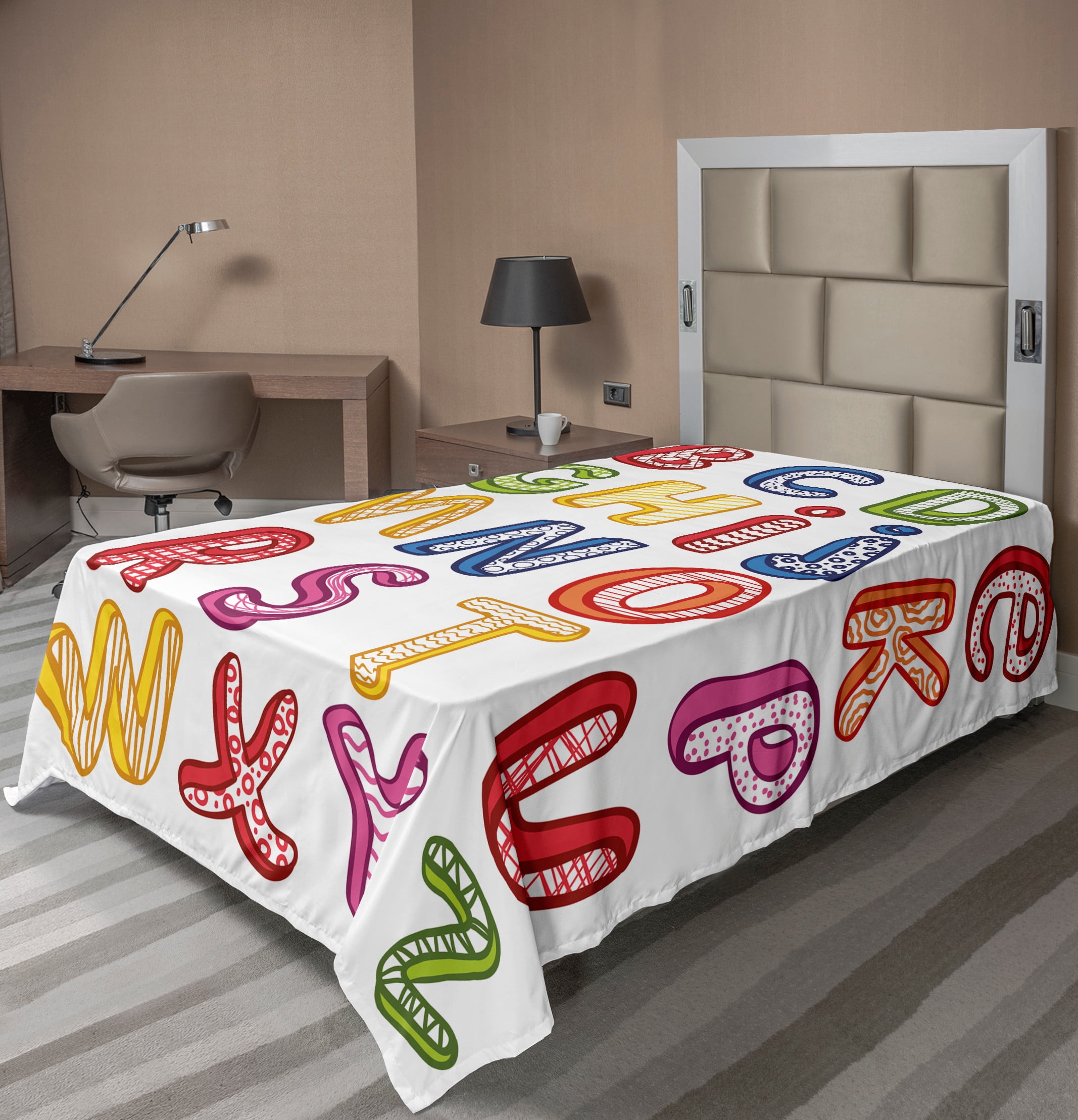 Ambesonne Science Flat Sheet, 3D Letters ABC, Twin Size, Multicolor ...