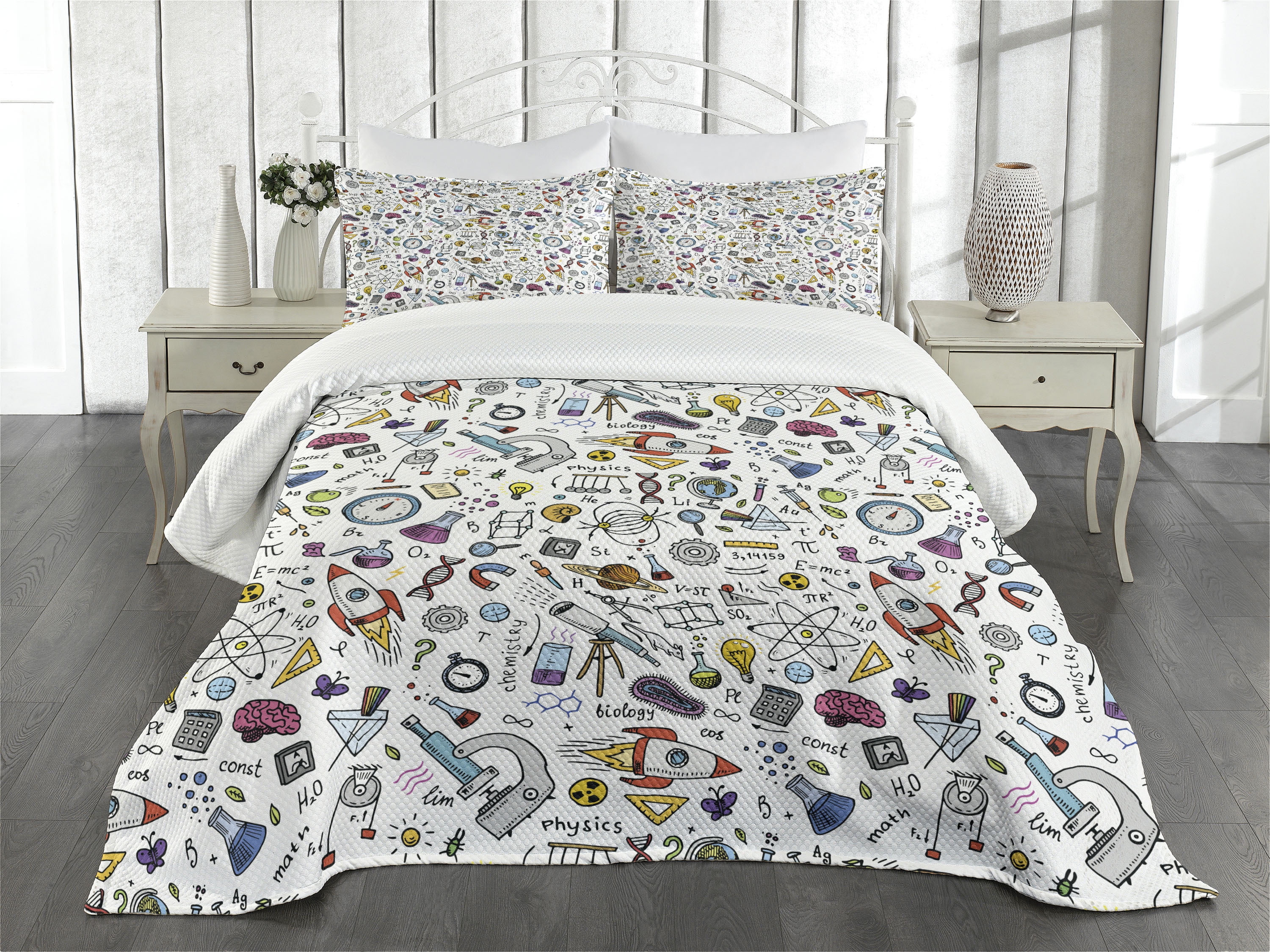 Ambesonne Science Quilted Bedspread Set 3 Pcs, Science Laboratory ...