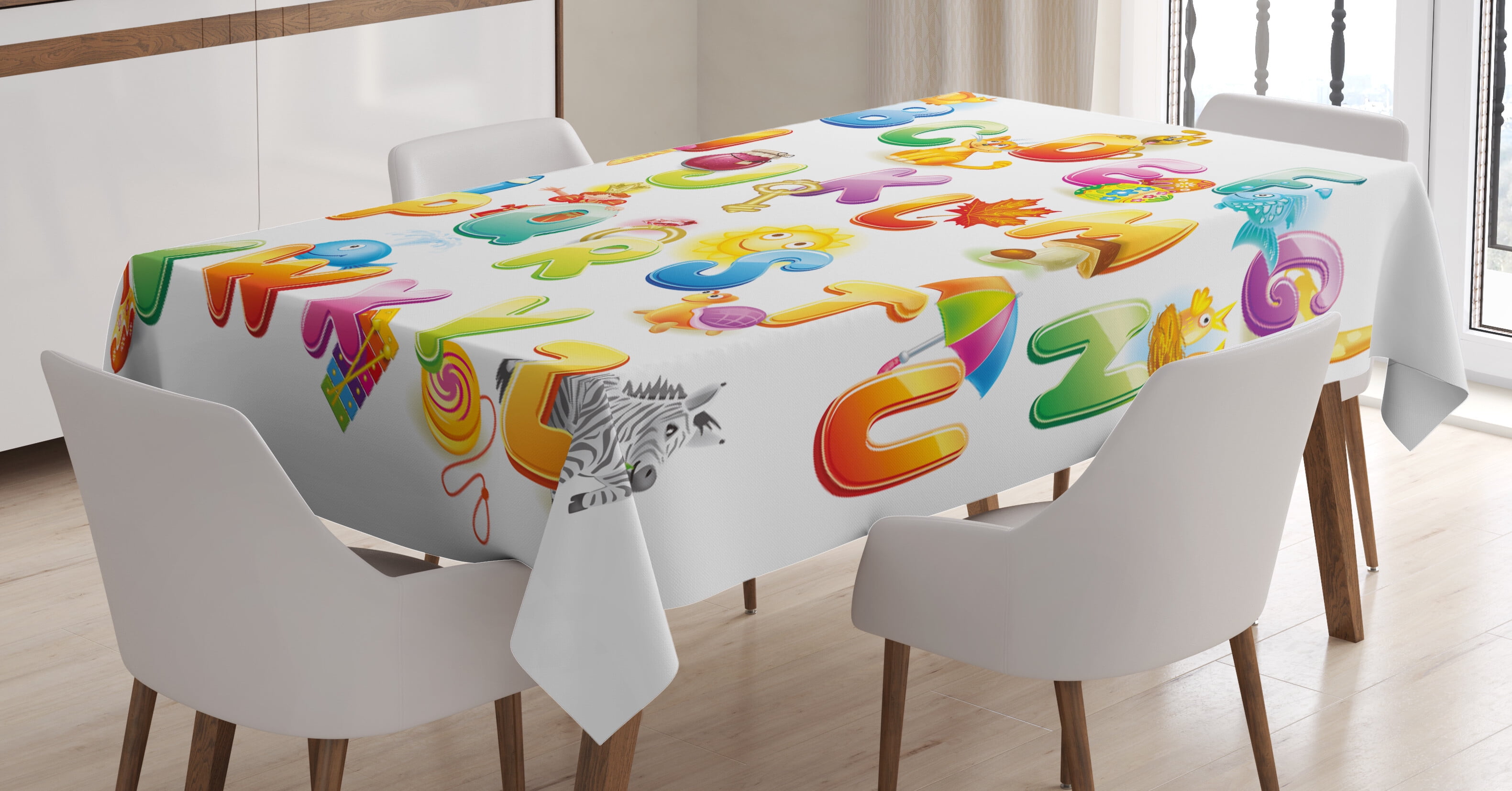 Ambesonne Science Tablecloth Rectangular Table Cover, Cartoon Alphabet ...