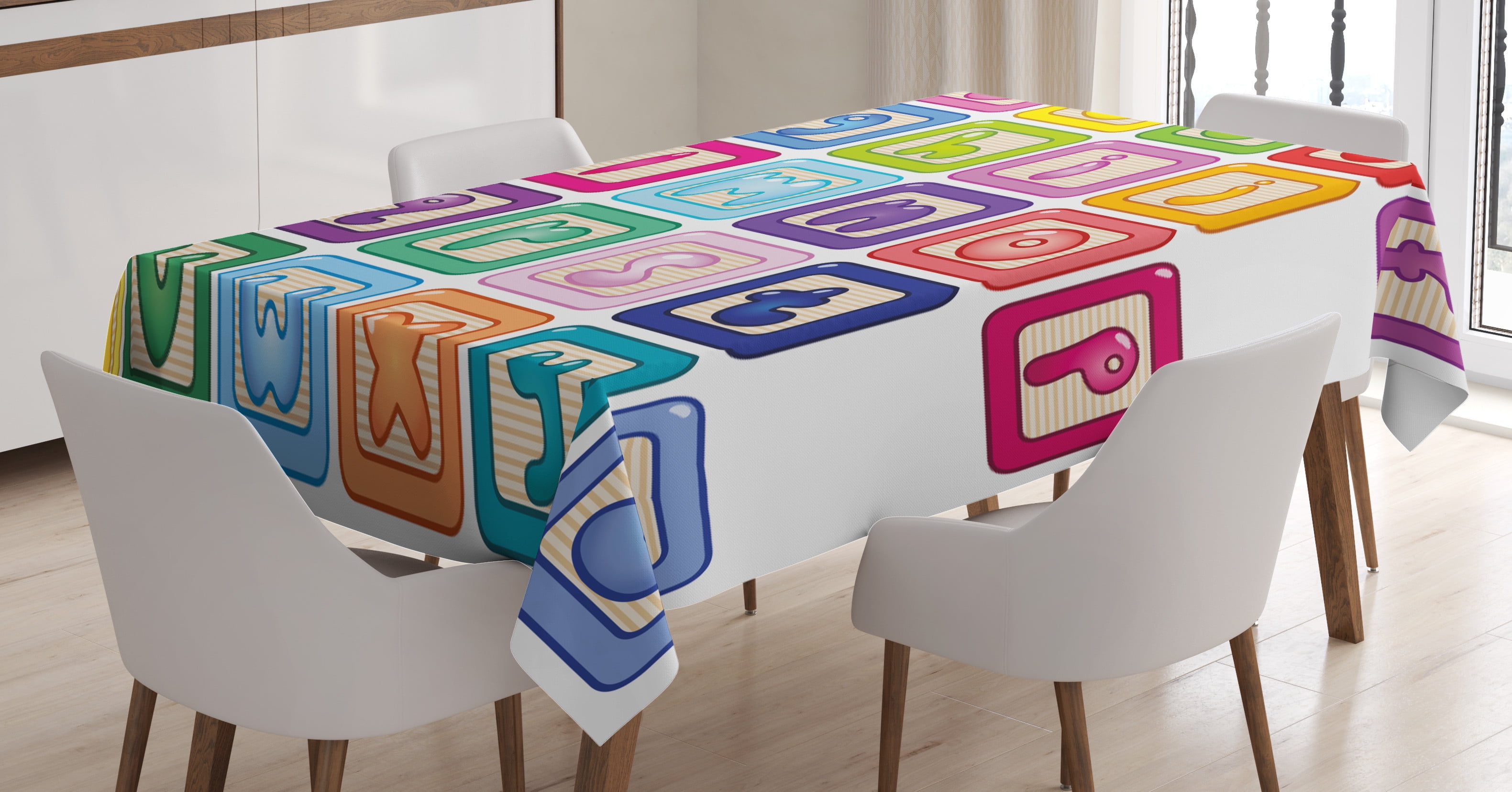 Ambesonne Science Tablecloth Rectangular Table Cover, Lower Case Blocks ...