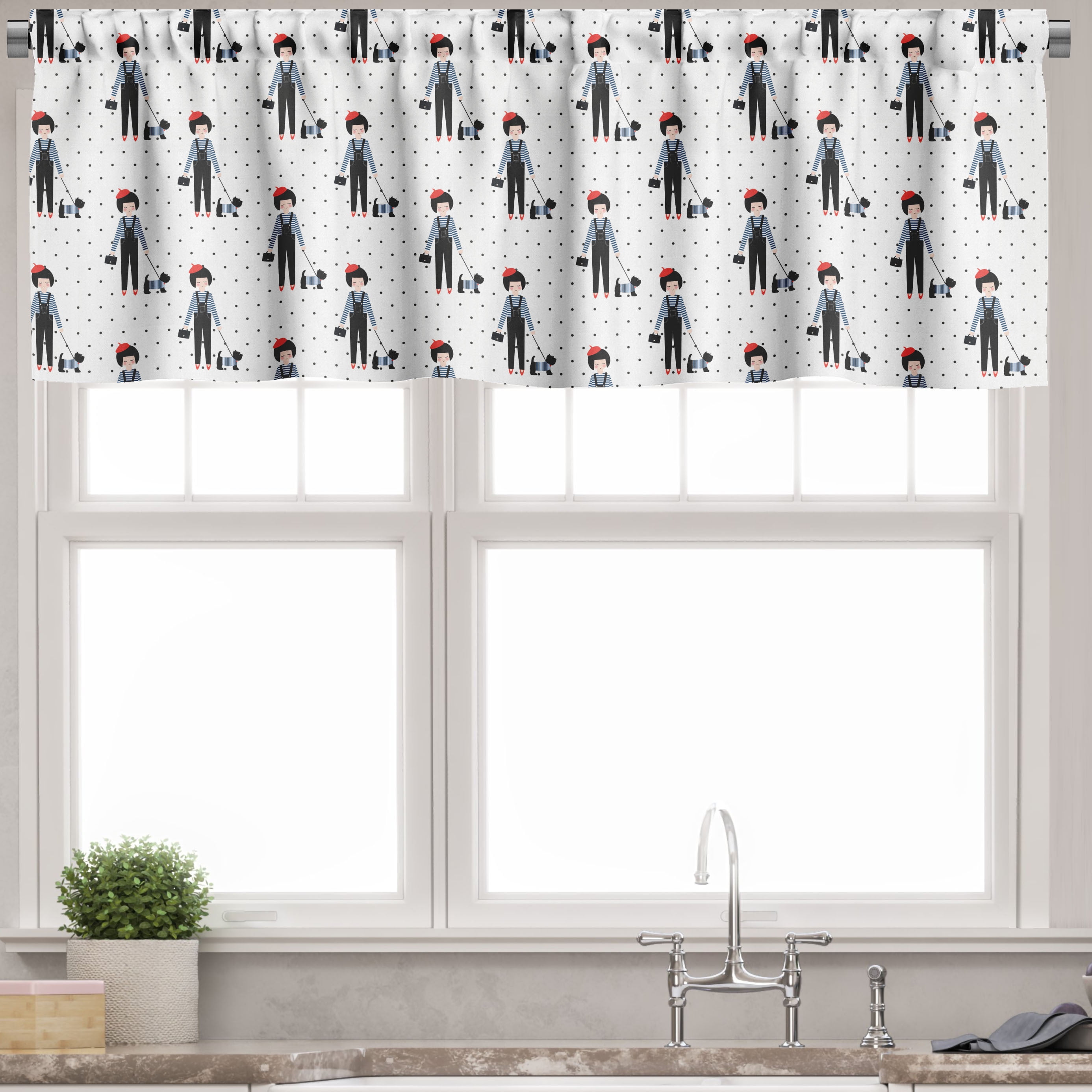 Ambesonne Scottie Dog Window Valance, Girl Walking Her Puppy, 54" X 18 ...