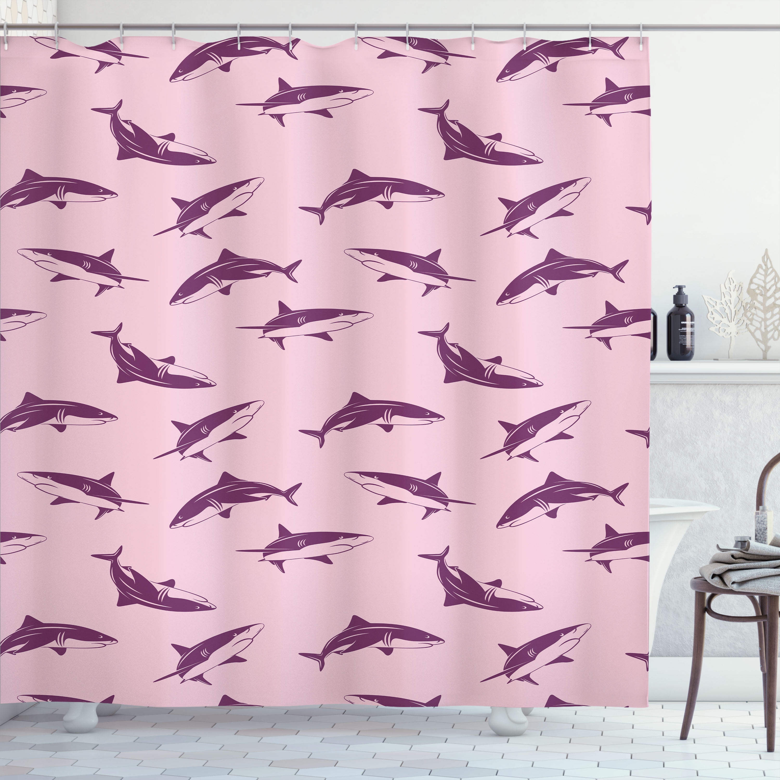 Ambesonne Sea Animals Shower Curtain, Print of Cartoon Sharks, 69"Wx75 ...
