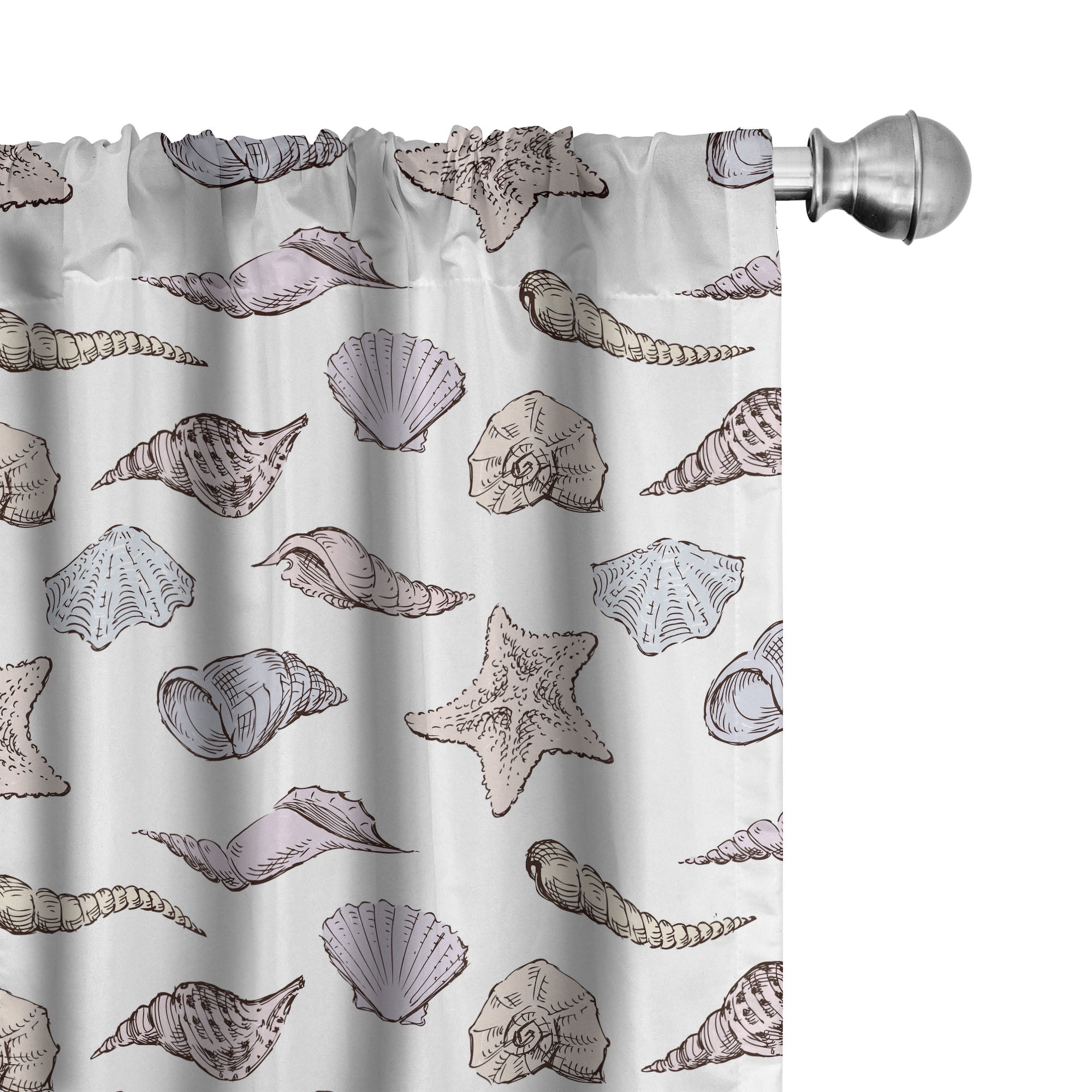 Ambesonne Sea Life Curtains, Seashell Sketches Pattern, Pair of 28"x84 ...