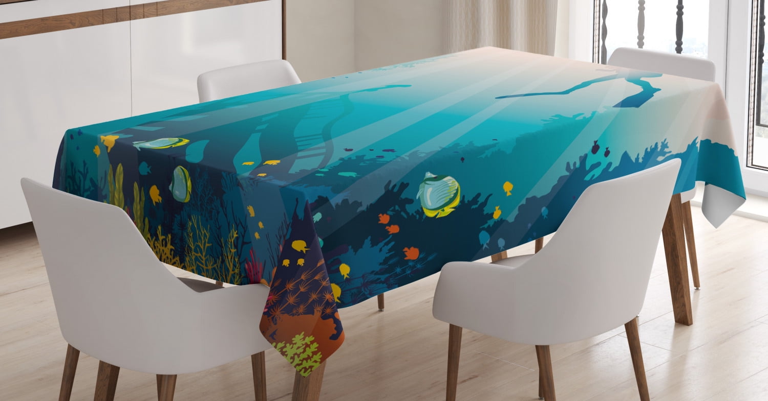 Ambesonne Sea Life Tablecloth Rectangular Table Cover, Underwater ...