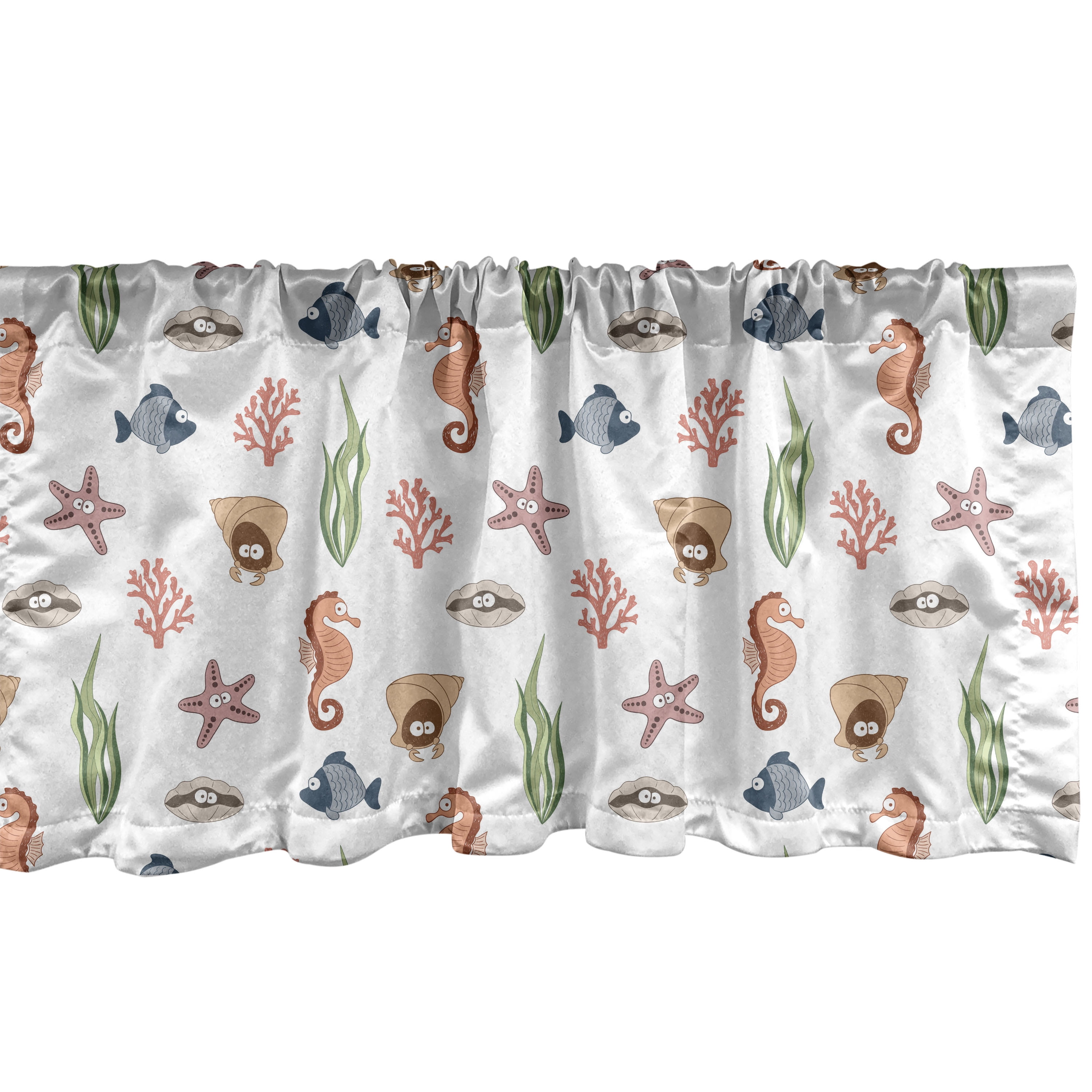 Ambesonne Sea Life Window Valance, Colorful Sea Creatures, 54" X 18 ...