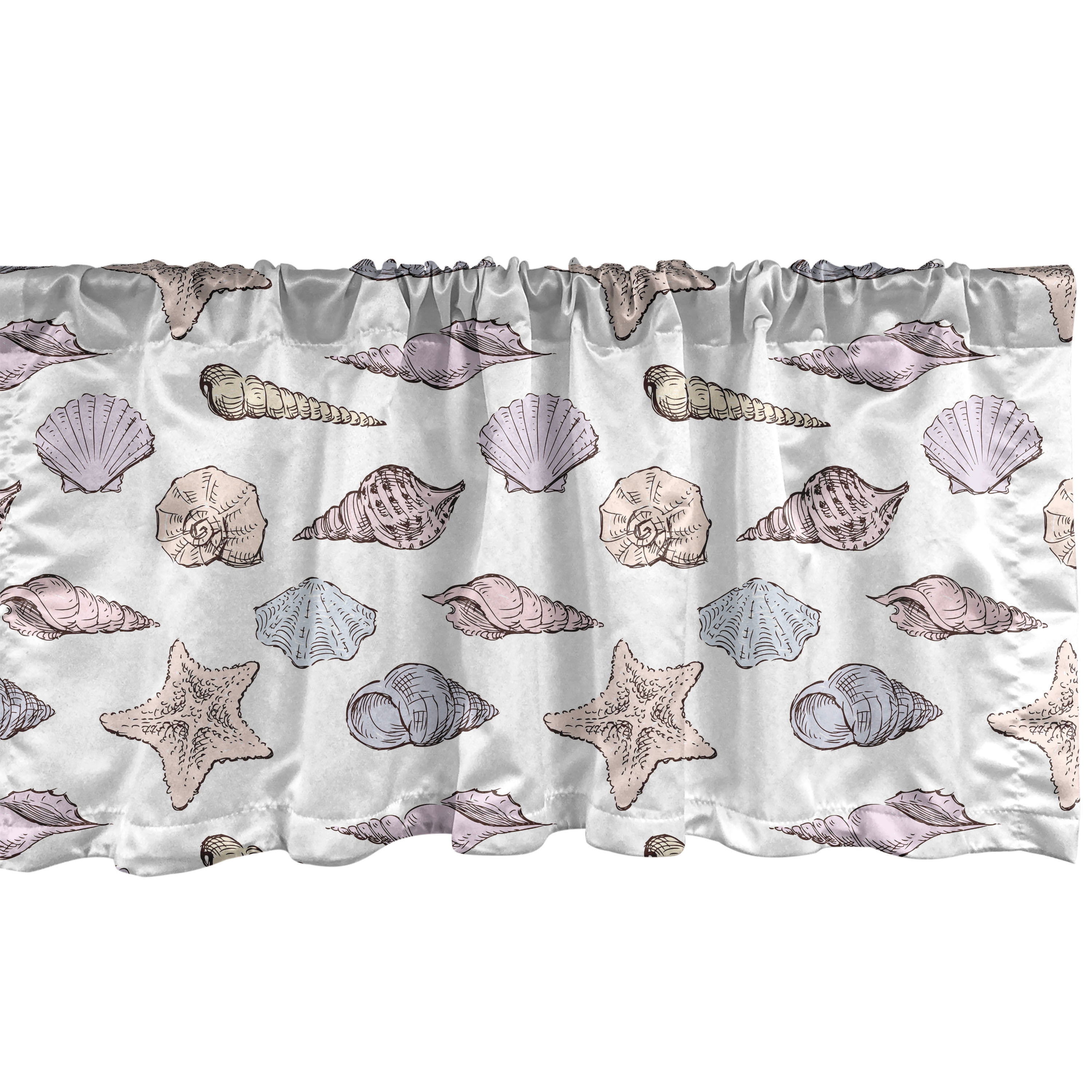 Ambesonne Sea Life Window Valance, Seashell Sketches Pattern, 54" X 18", Purple Multicolor ...