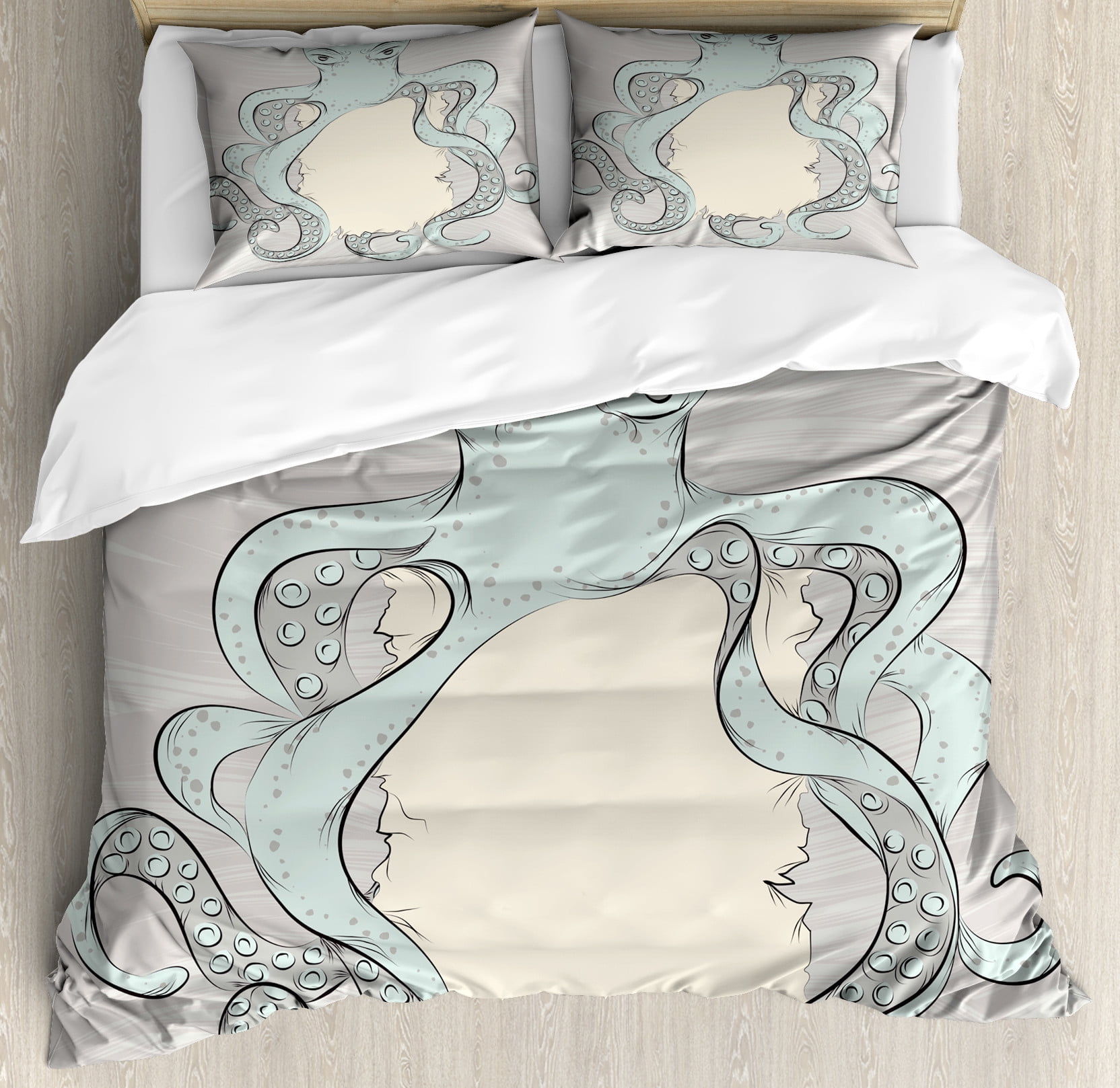 Ambesonne Sea Monster Duvet Cover Set, Messy Grumpy Octopus, 2-Calking ...