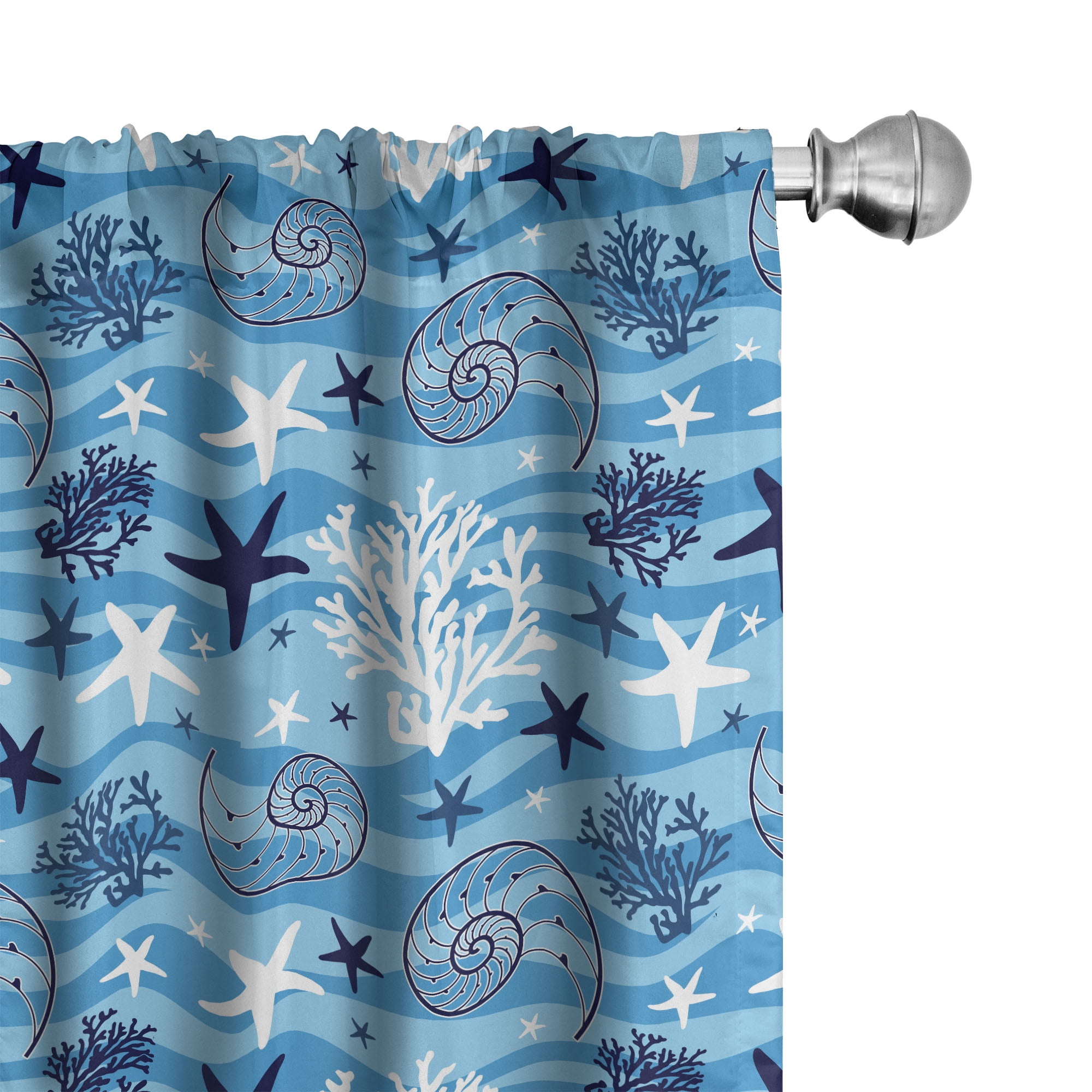 Ambesonne Sea Shells Window Curtains, Starfish and Scallop, Each 28" W ...