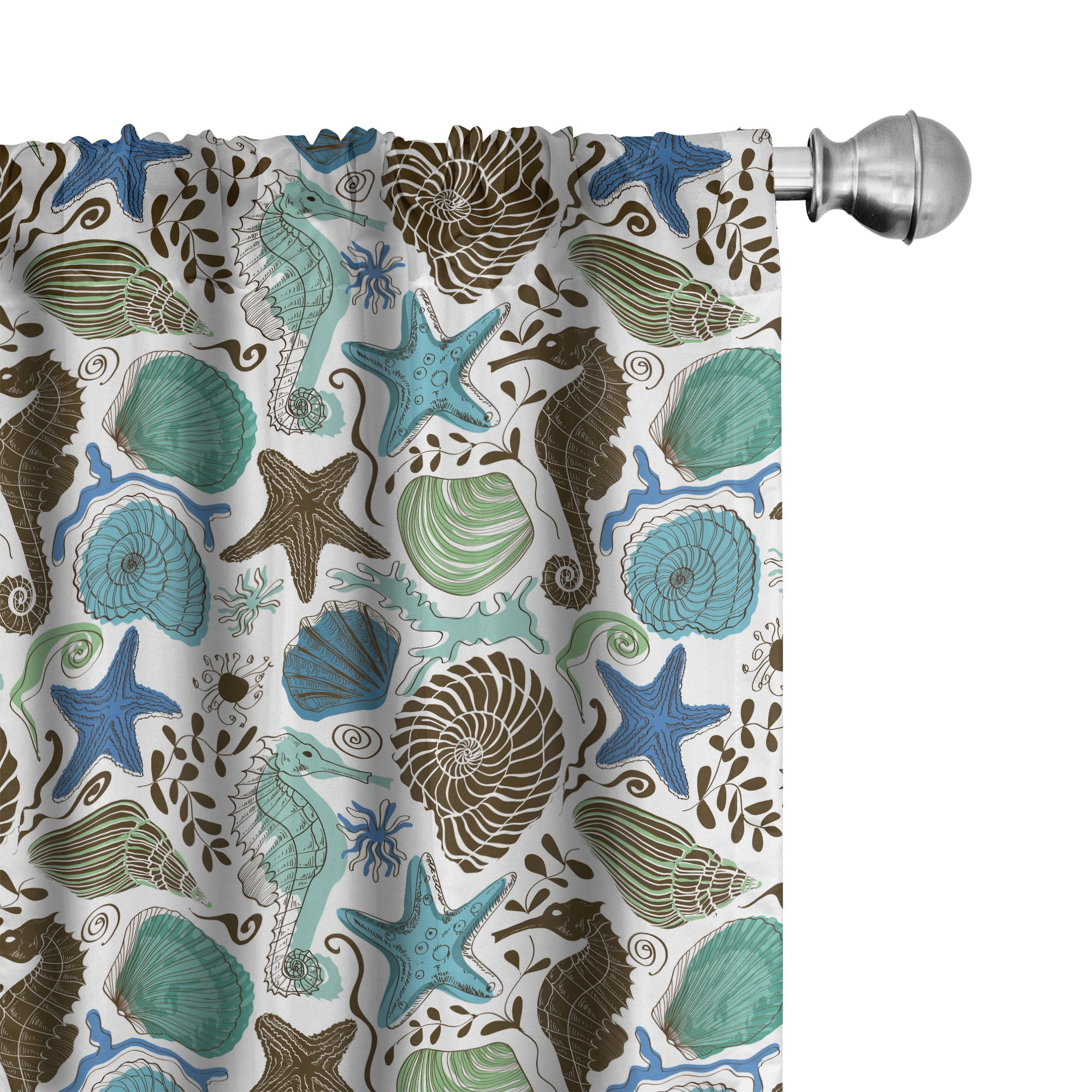 Ambesonne Sea Shells Curtains, Abstract Maritime, Pair of 28"x95 ...
