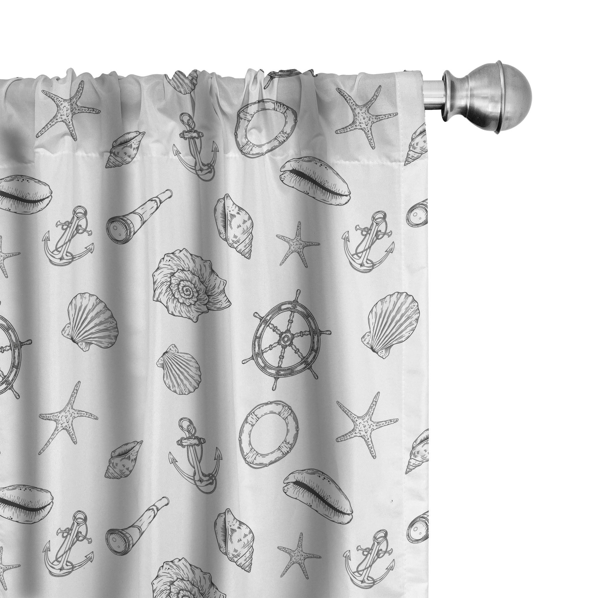 Ambesonne Sea Shells Curtains, Nautical Pattern, Pair of 28"x95", White ...