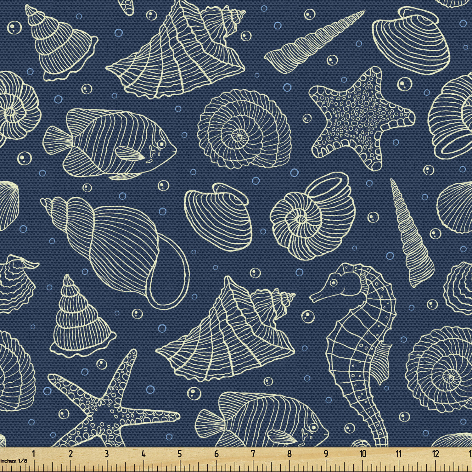 Ambesonne Sea Shells Fabric by the Yard Upholstery, Marine Inhabitants ...
