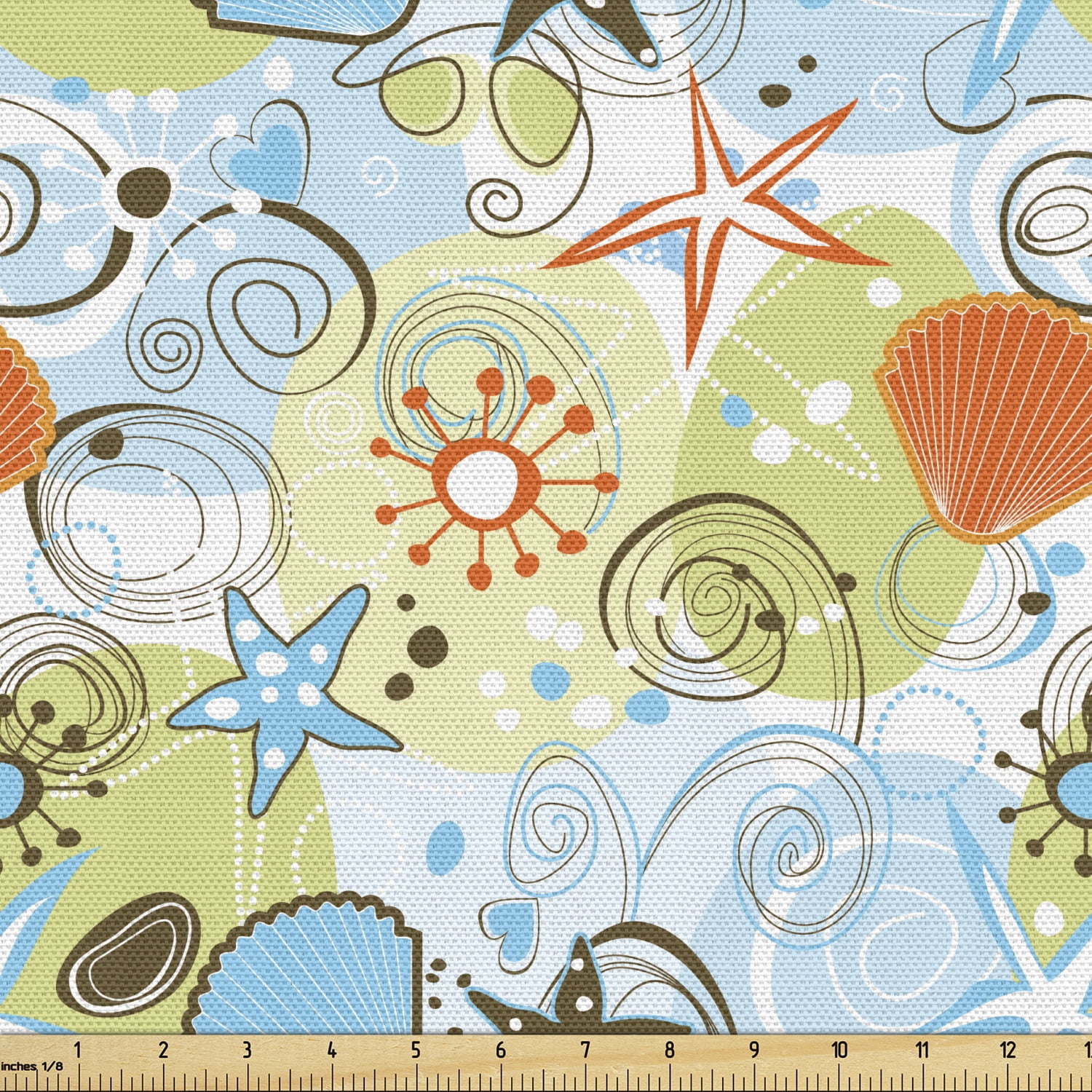 Ambesonne Sea Shells Fabric by the Yard Upholstery, Retro Beach Pattern ...