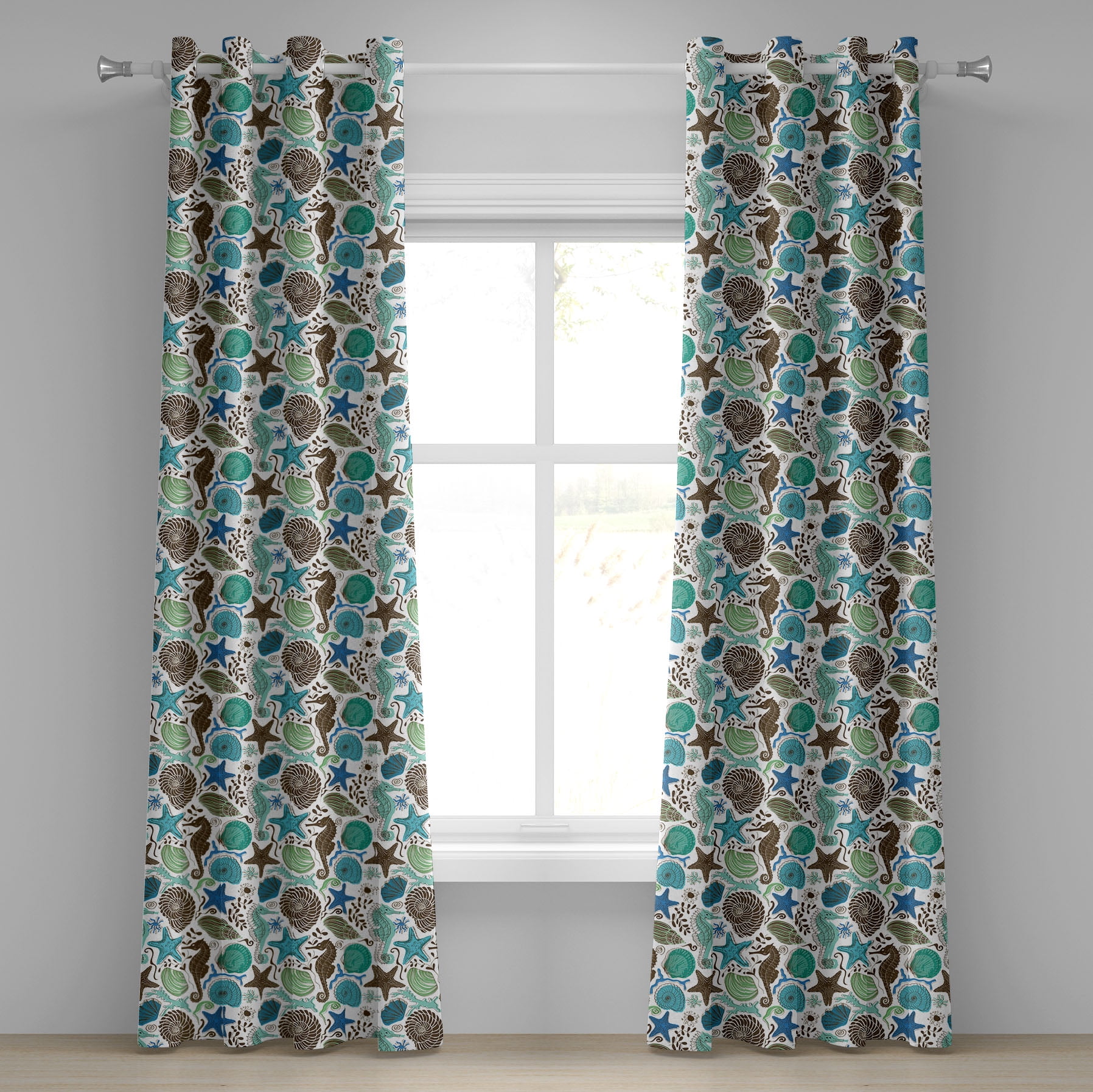 Ambesonne Sea Shells Grommet Curtain, Abstract Maritime, 50" x 108 ...