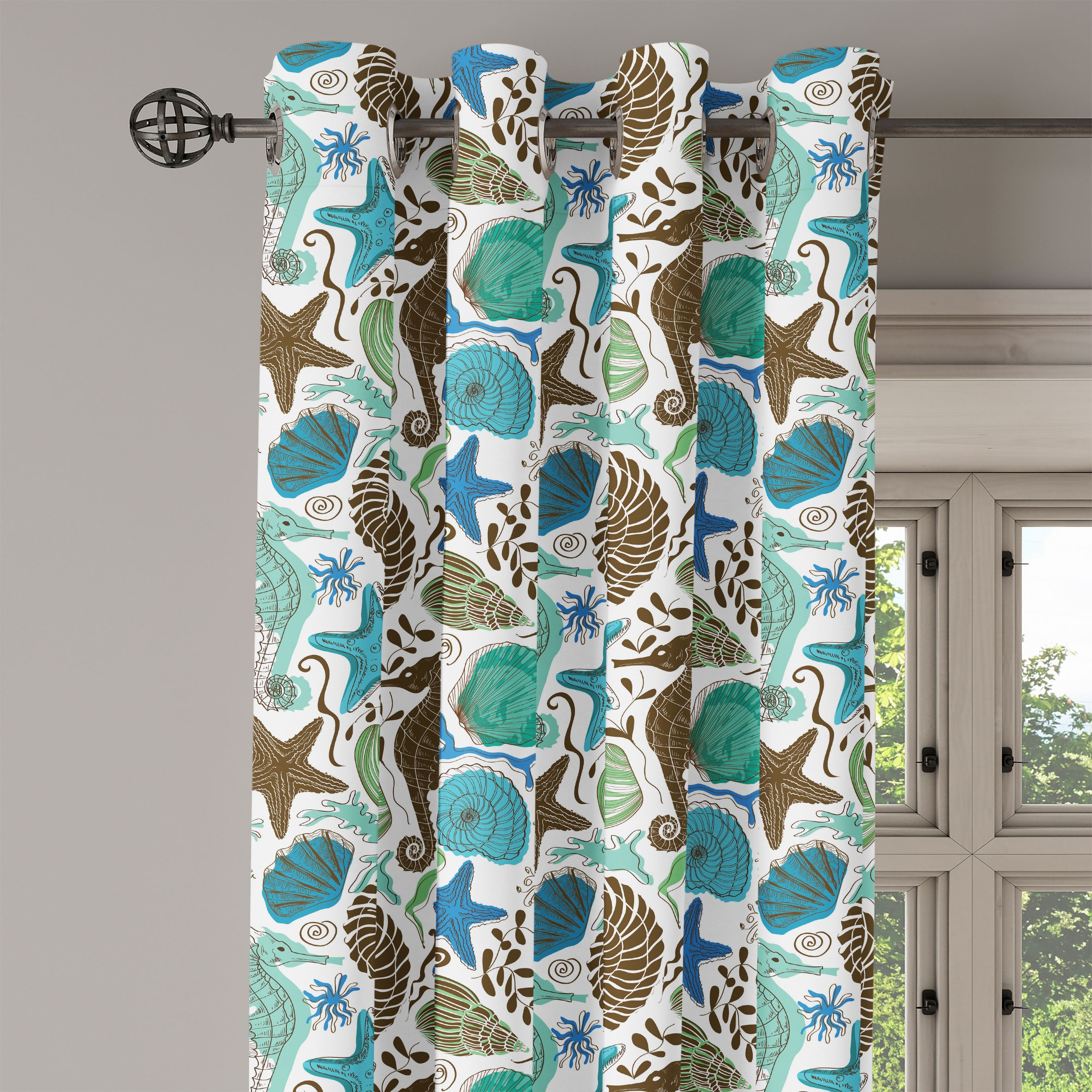 Ambesonne Sea Shells Grommet Curtain Single Panel, Abstract Maritime ...
