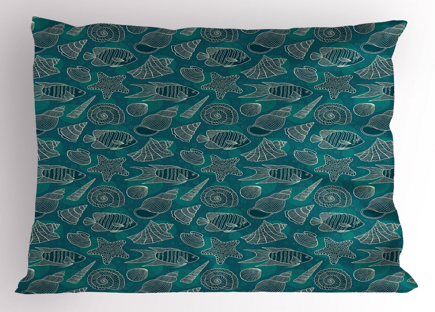 Ambesonne Sea Shells Pillow Sham, Ocean Line Design, 26" X 20", Petrol ...