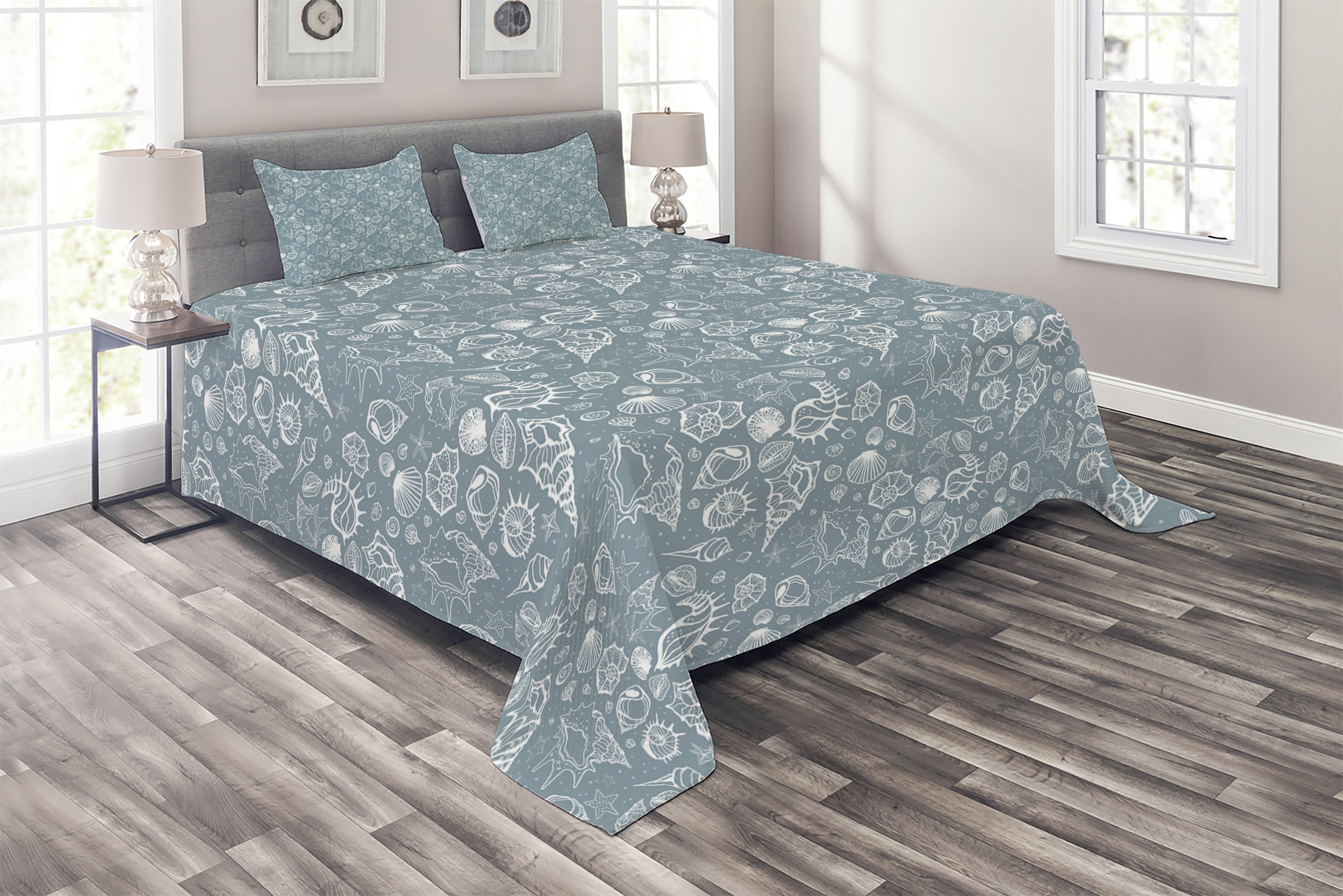 Ambesonne Sea Shells Quilted Coverlet 3 Pcs, Doodle Style Pattern, King ...