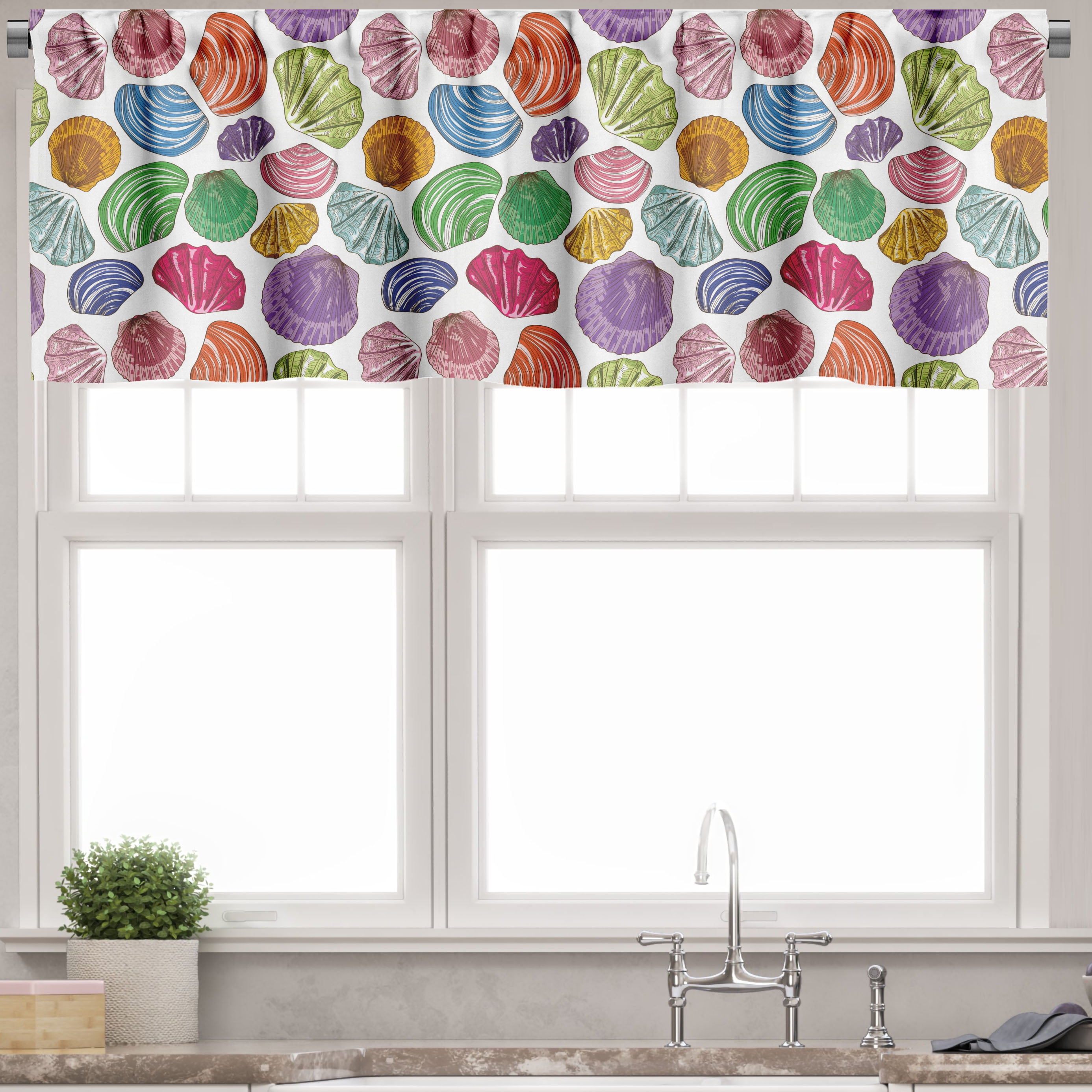 Ambesonne Sea Shells Valance Pack of 2, Colorful Aqua Motif, 42"X18 ...