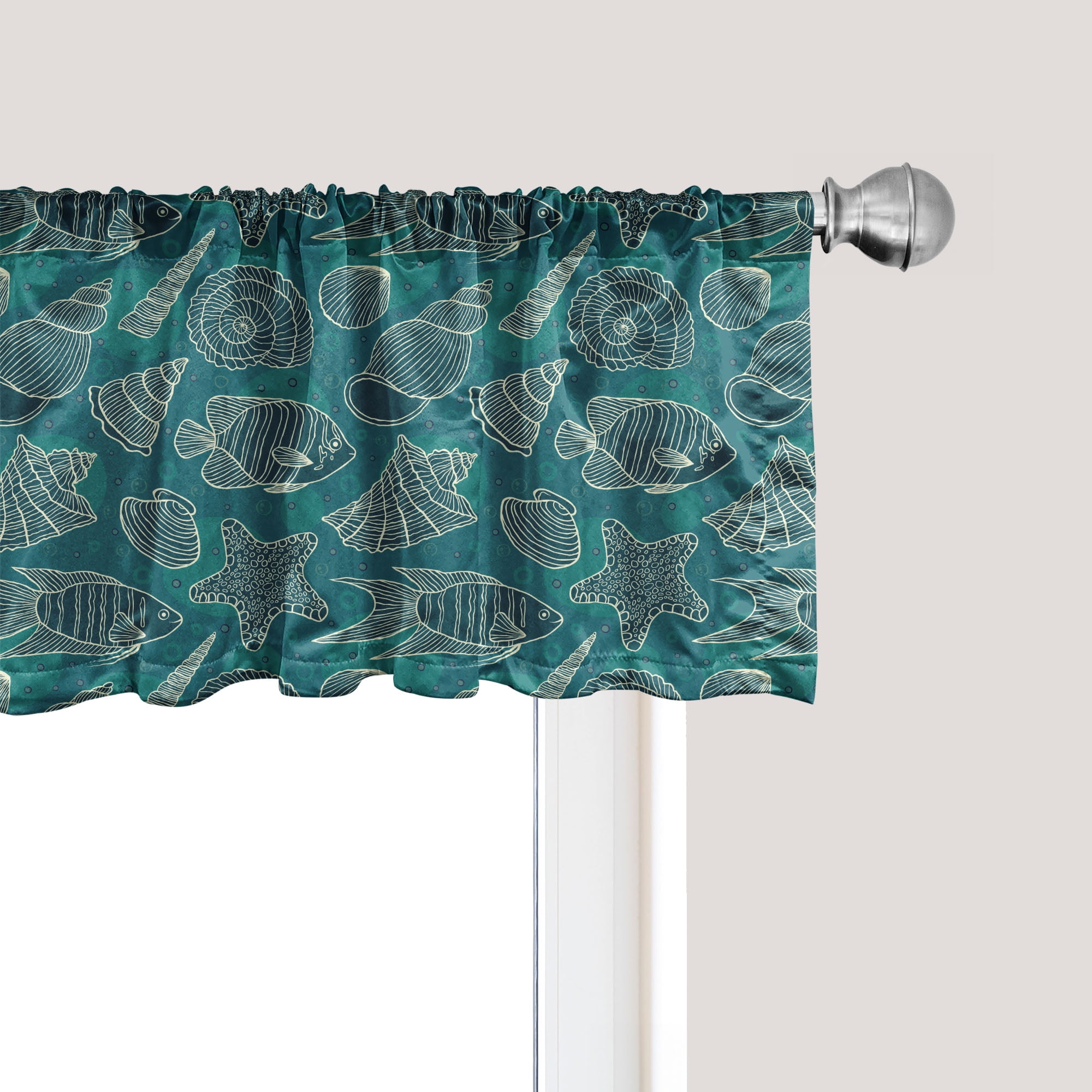Ambesonne Sea Shells Window Valance, Ocean Line Design, 42" x 18 ...