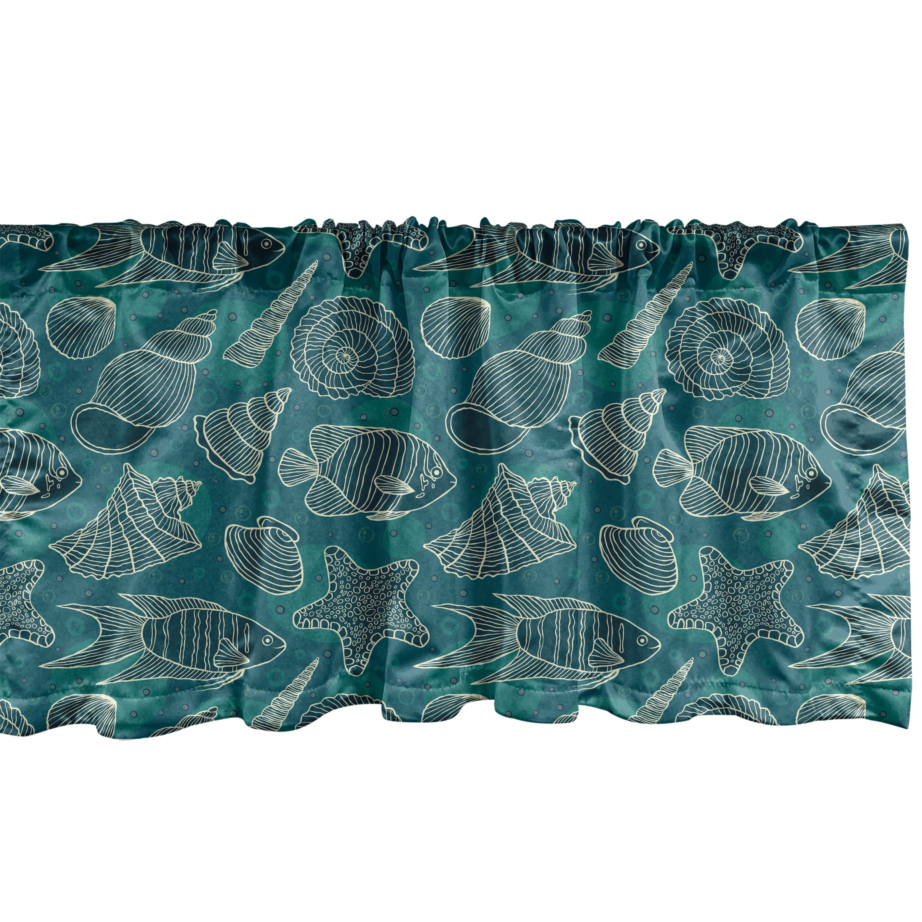 Ambesonne Sea Shells Window Valance, Ocean Line Design, 54" X 18 ...